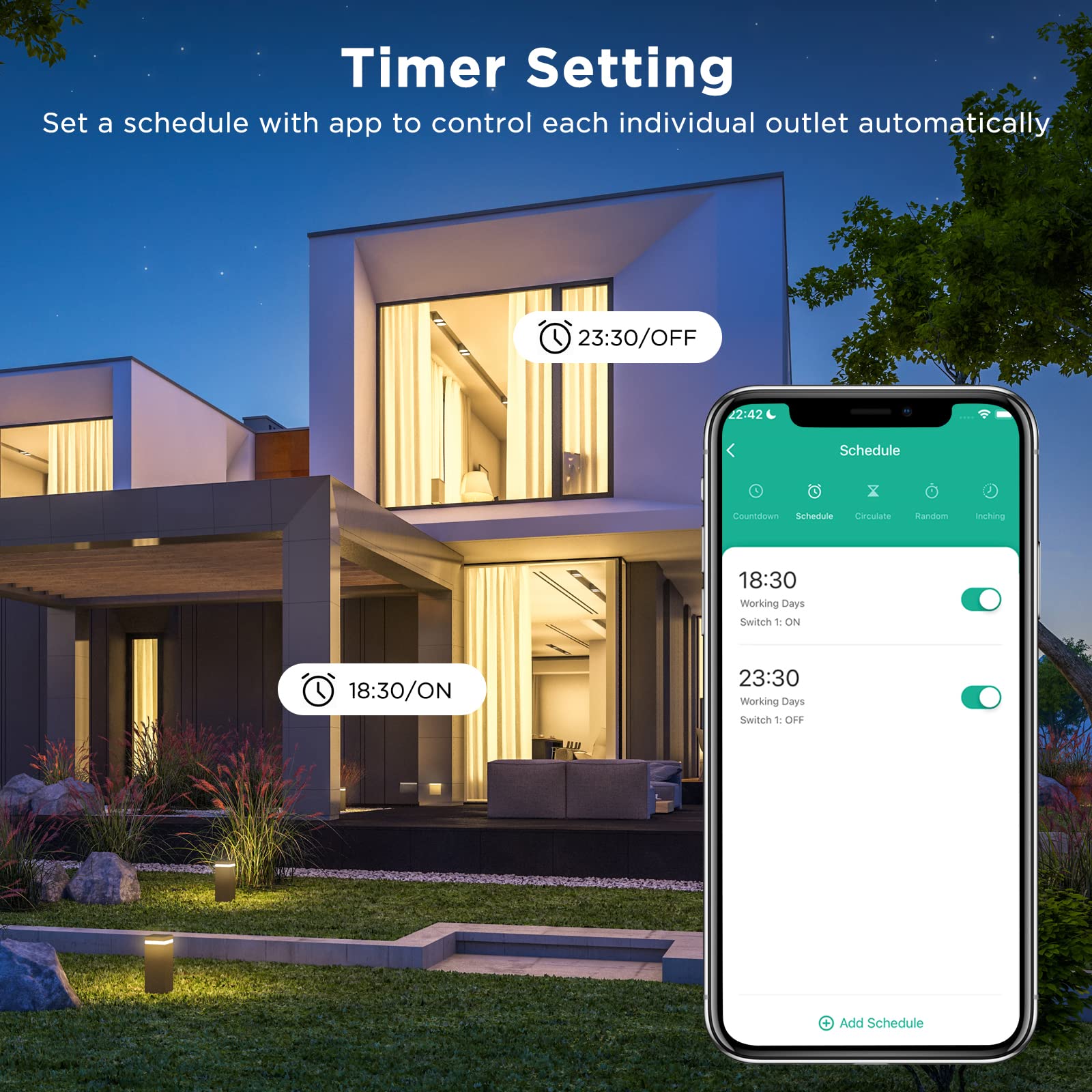 G-Homa Outdoor Smart Plug Waterproof, Wi-Fi 15A Plugs with 2 Sockets, Smart Outlet Work with Alexa and Google Home, No Hub Required, FCC&CSA Certified, 2.4GHz WiFi Only