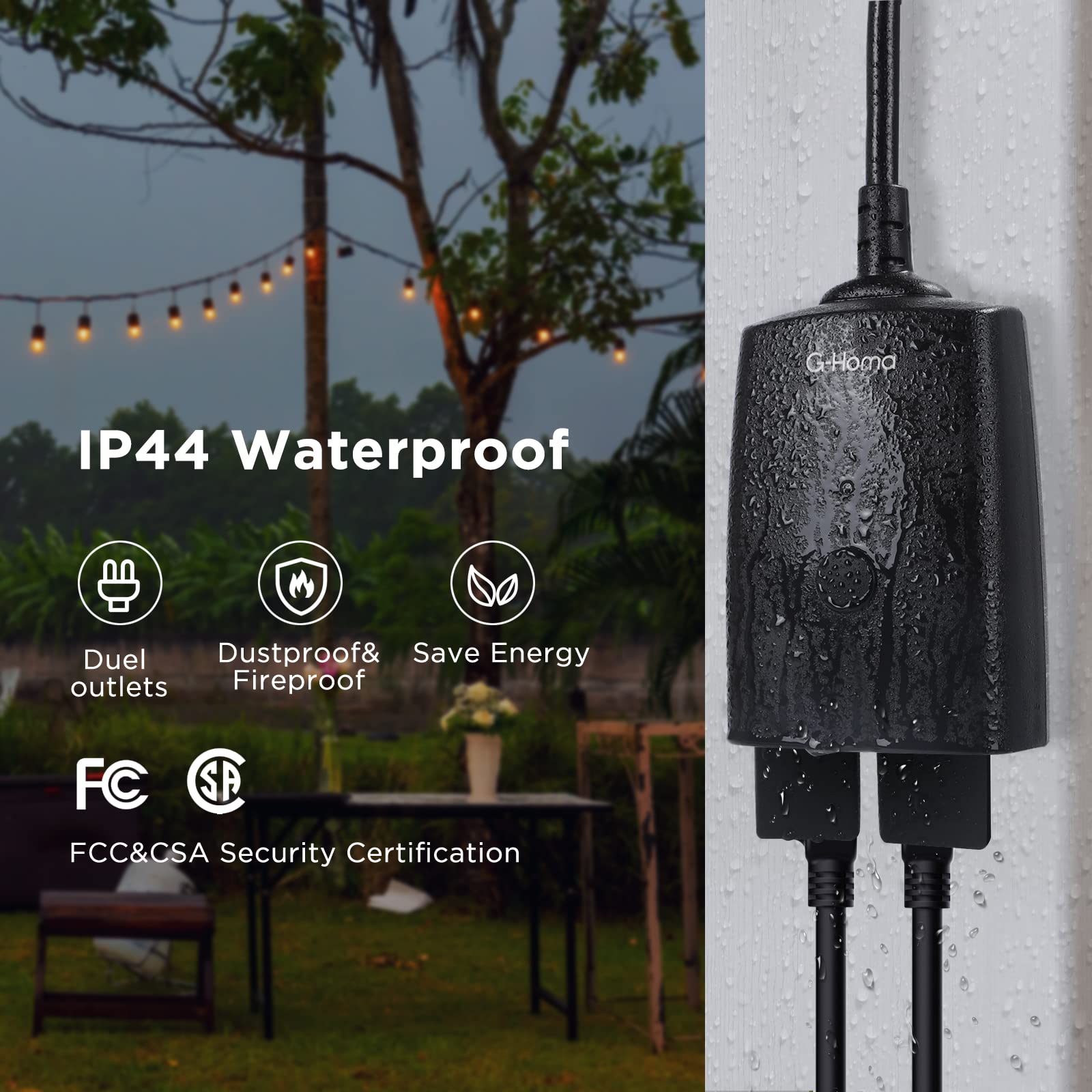 G-Homa Outdoor Smart Plug Waterproof, Wi-Fi 15A Plugs with 2 Sockets, Smart Outlet Work with Alexa and Google Home, No Hub Required, FCC&CSA Certified, 2.4GHz WiFi Only