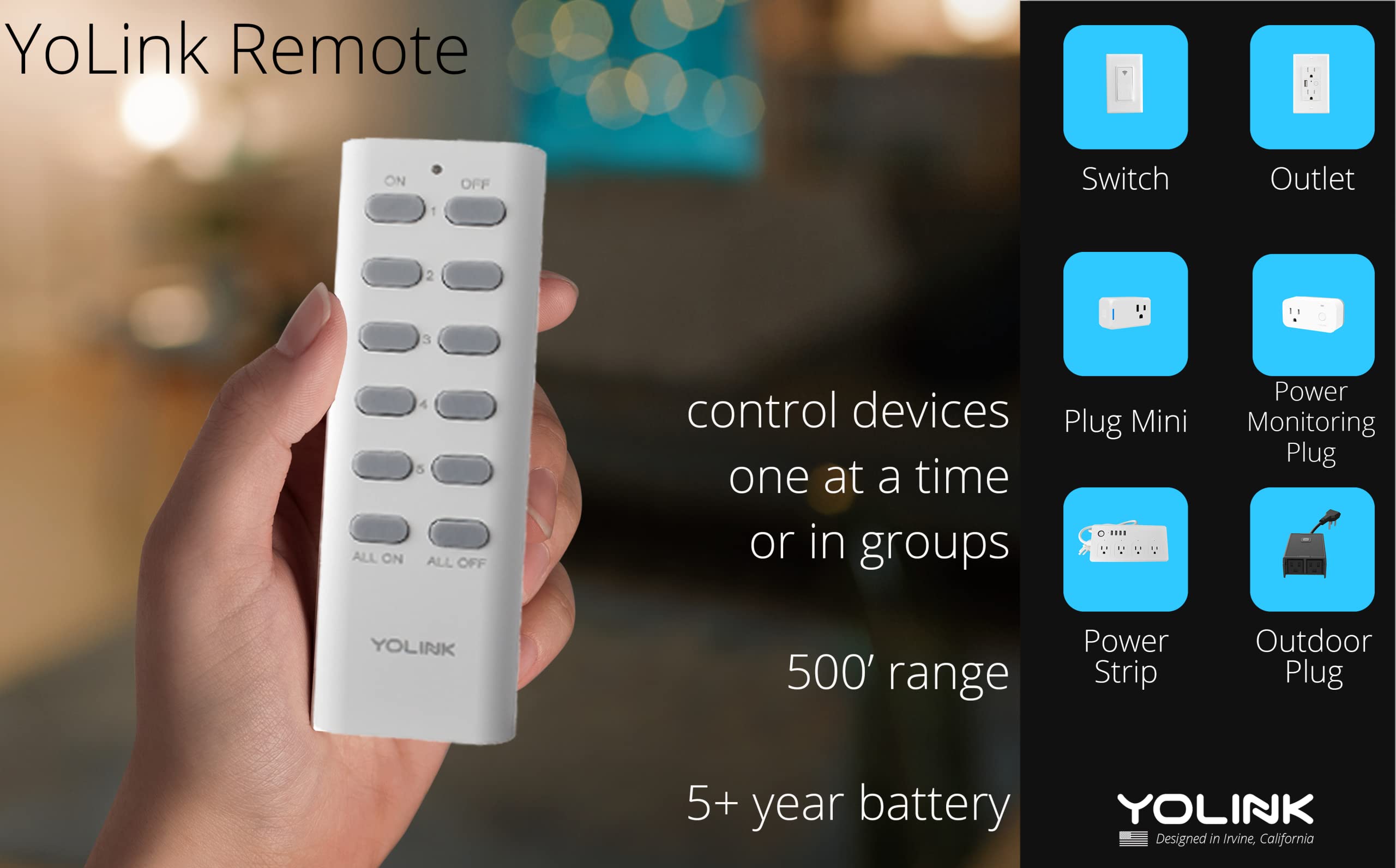 YoLink Remote, 500 Feet World's Longest Range Smart Remote Controller One Button Plugs Switches Outlets Grouping and Controlling, LoRa Enabled Smart Home Automation Device