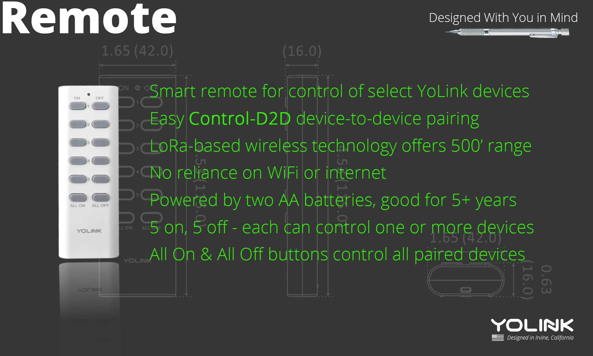 YoLink Remote, 500 Feet World's Longest Range Smart Remote Controller One Button Plugs Switches Outlets Grouping and Controlling, LoRa Enabled Smart Home Automation Device