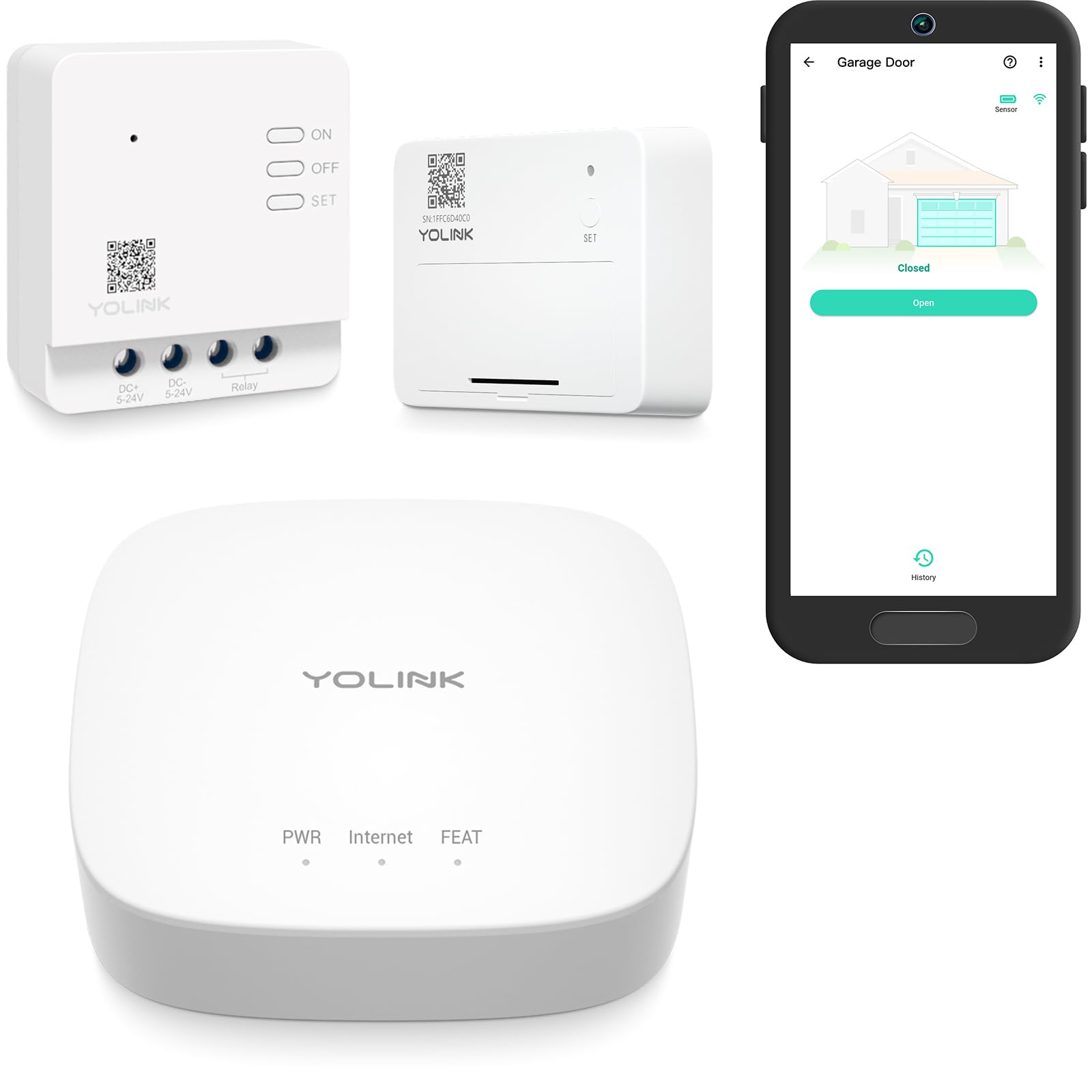 Smart Garage Door Kit with YoLink Hub - App Remotely Control Existing Garage Door Opener, YoLink 1/4 Mile World's Longest Range Garage Door Controller and Wireless Sensor Compatible with Alexa IFTTT