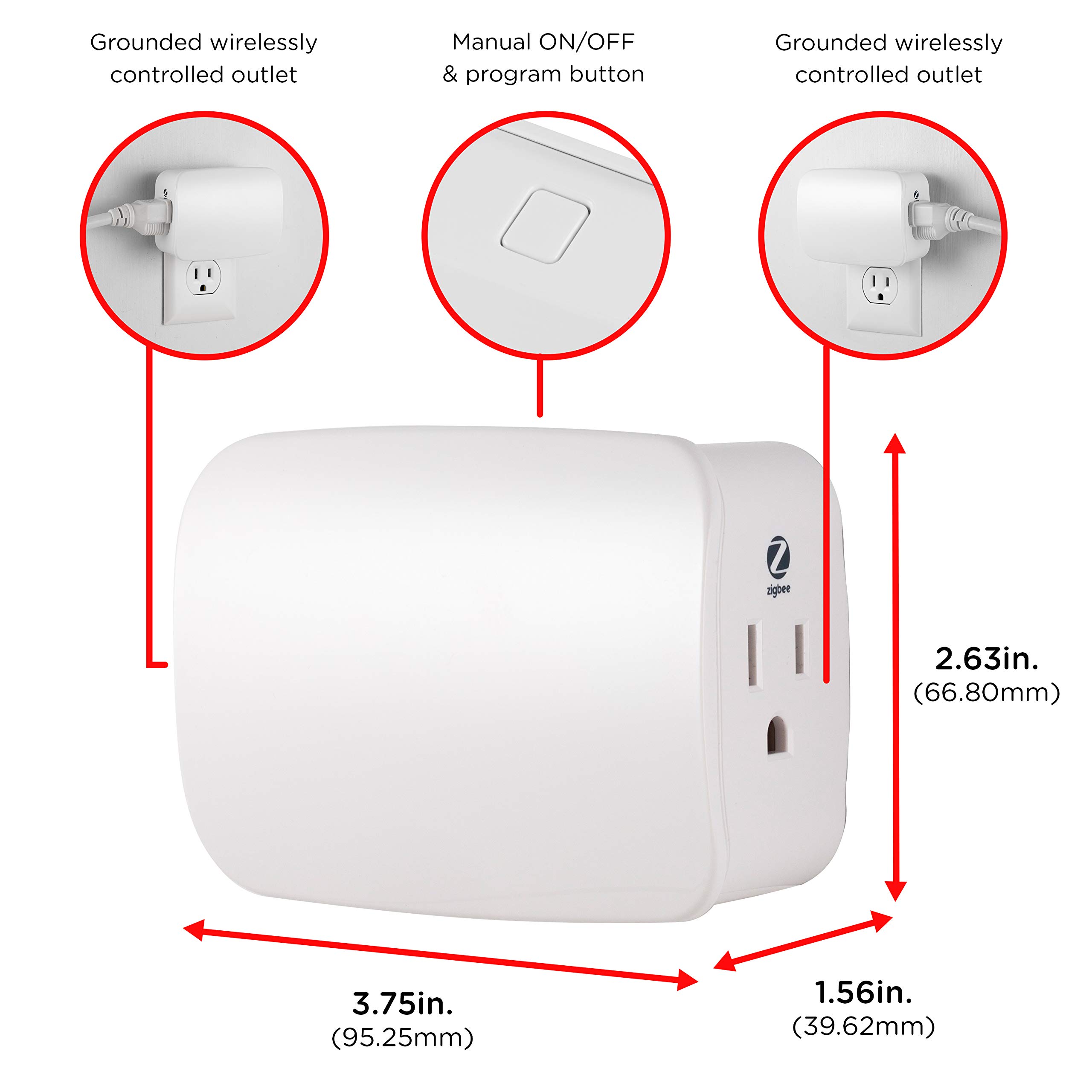 Enbrighten Zigbee Dimmer, Dual Outlet Control Plug-In, Pairs Directly with Echo 4th Gen/Echo Show 10 (All)/Echo Studio/Echo Plus (All)/Eero Pro 6, White, 43096