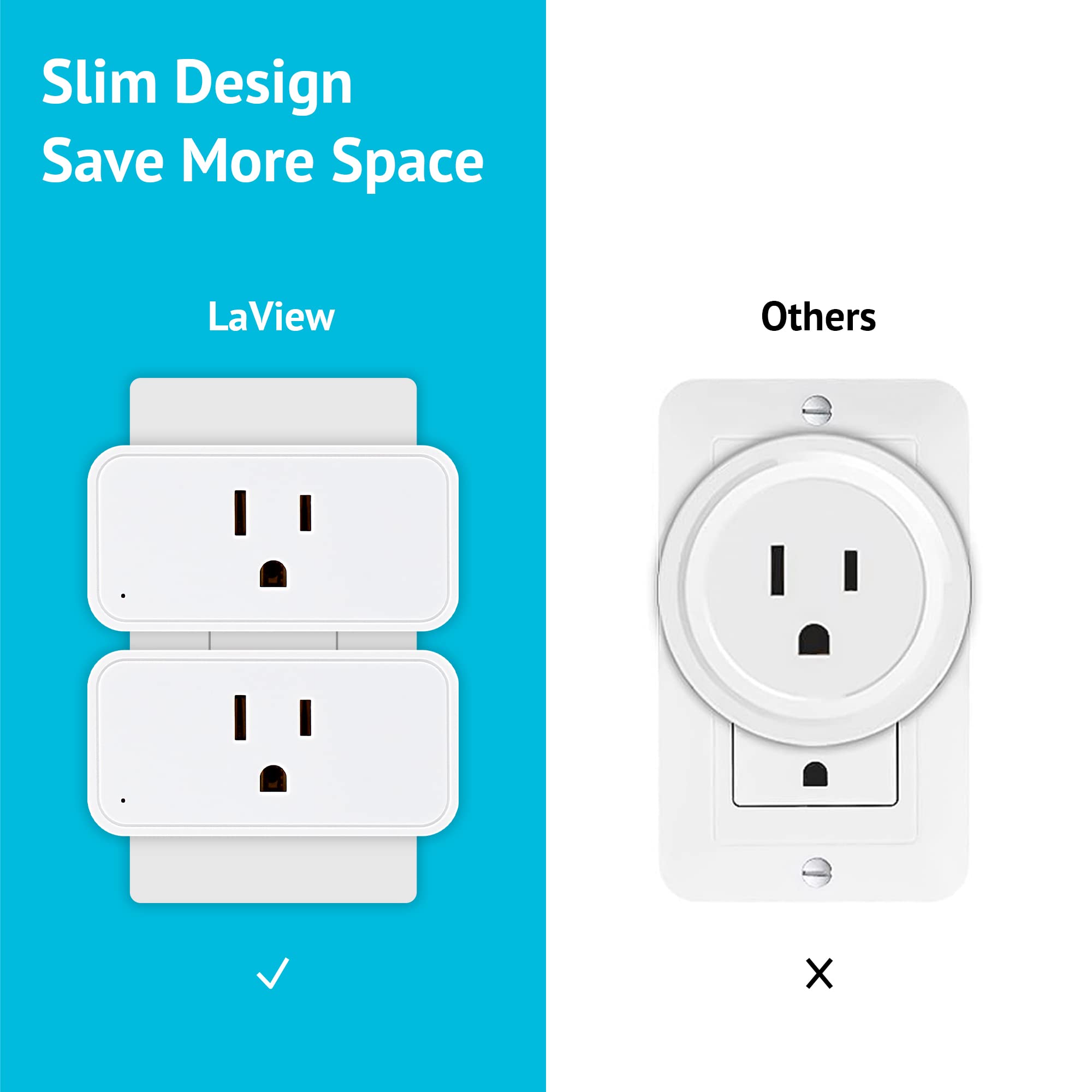 LaView Smart Plug, Smart Outlet Compatible with Alexa, Tuya/BLE Module, Laview App Control Remotely with No Hub Required, Scheduling, ETL, FCC/IC Certified
