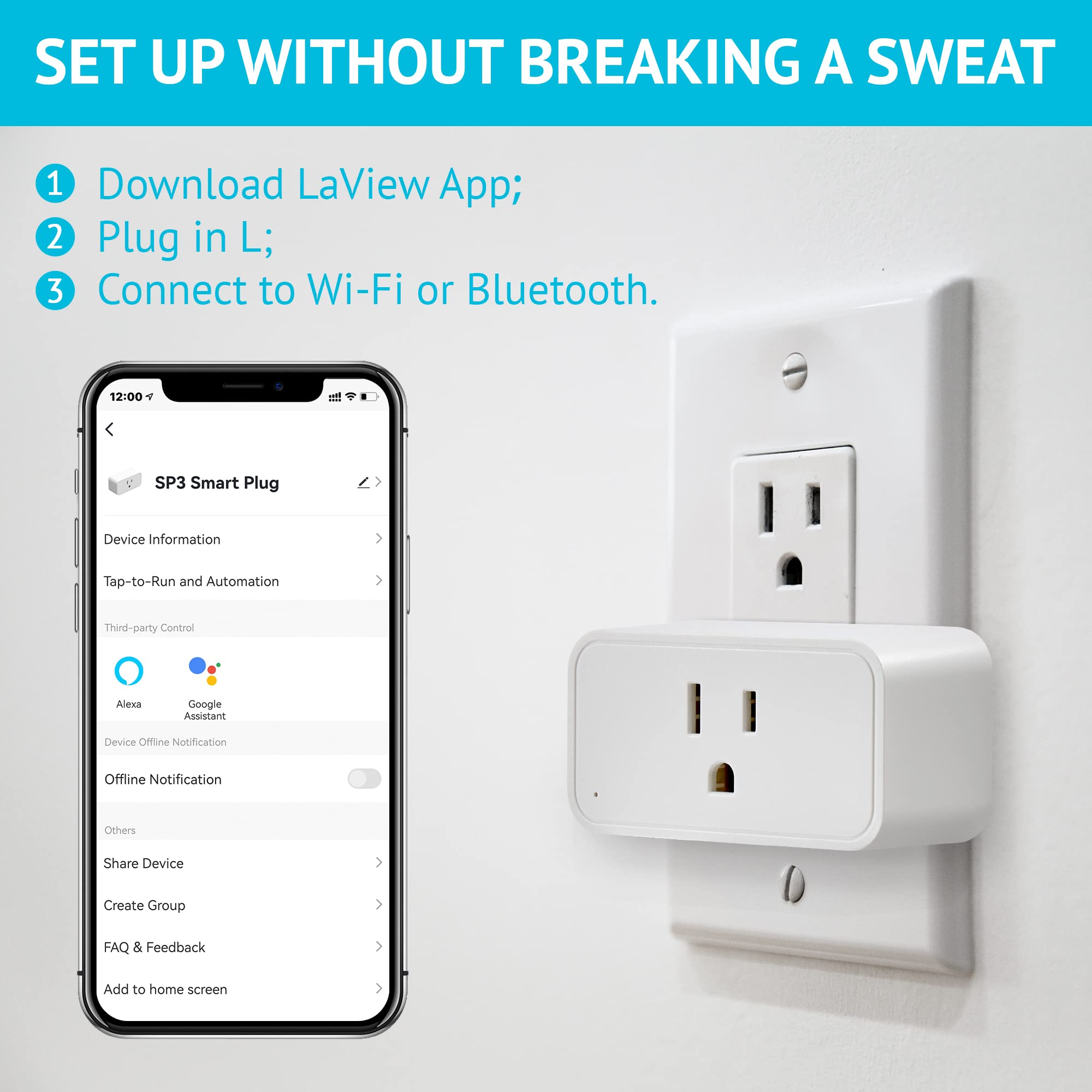 LaView Smart Plug, Smart Outlet Compatible with Alexa, Tuya/BLE Module, Laview App Control Remotely with No Hub Required, Scheduling, ETL, FCC/IC Certified