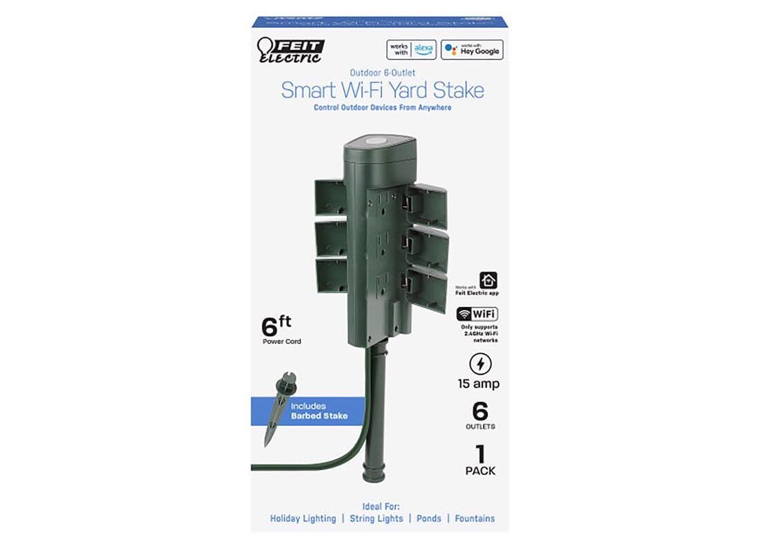 Feit Electric PLUG/WIFI/STK/WP Work with Alexa and Google Home, Feit App, No hub required, Remote Control From Anywhere 15 Amp Smart Outlets, Outdoor Yard, Green