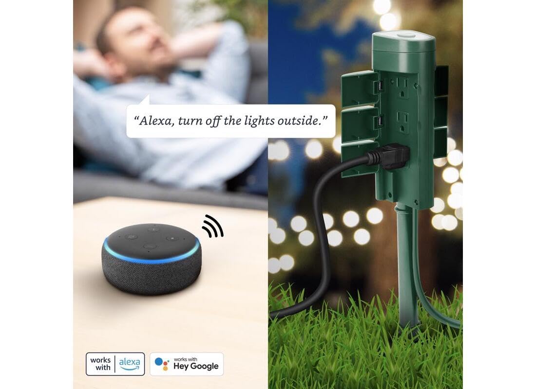 Feit Electric PLUG/WIFI/STK/WP Work with Alexa and Google Home, Feit App, No hub required, Remote Control From Anywhere 15 Amp Smart Outlets, Outdoor Yard, Green