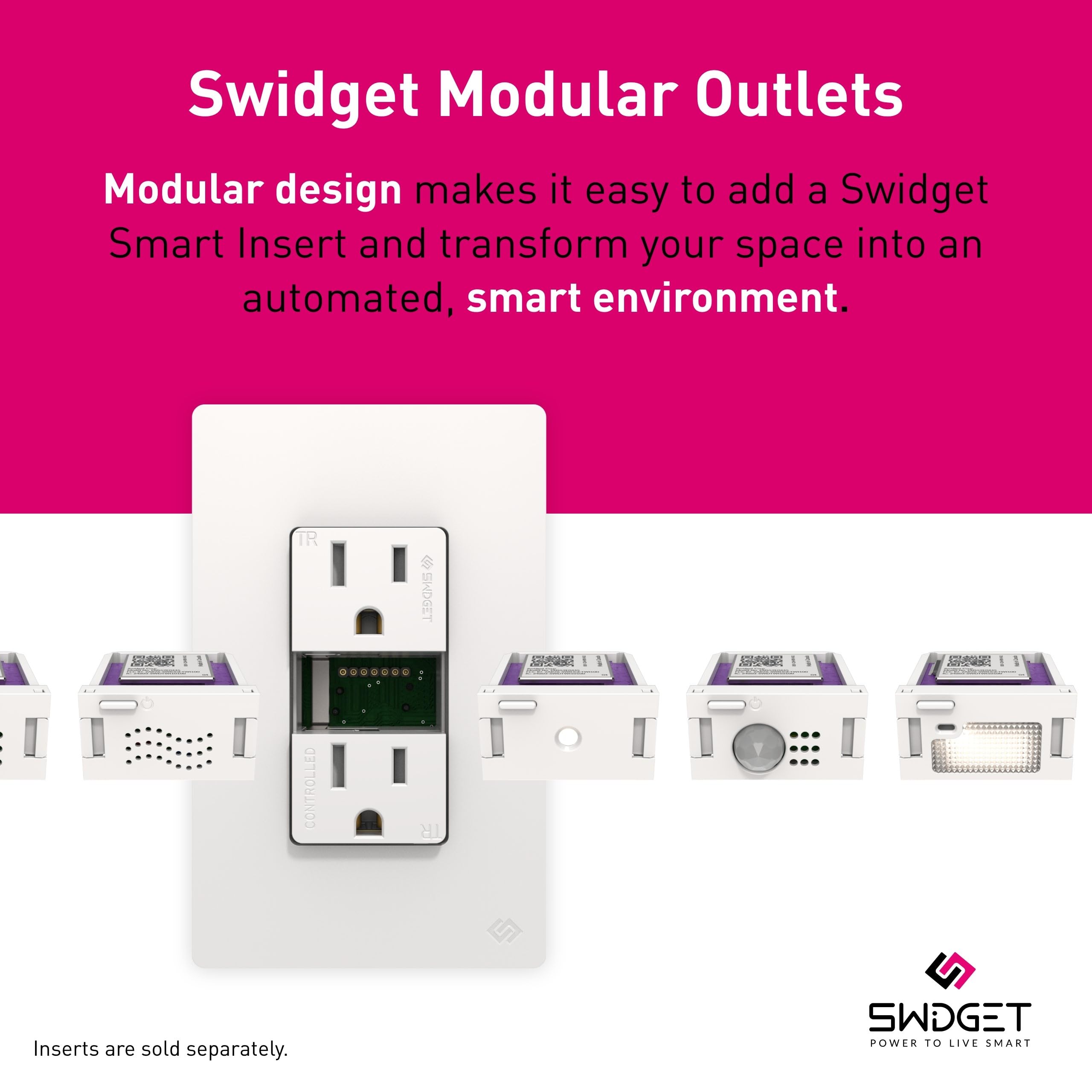 Swidget Customizable Outlet - Add a Wi-Fi or Z-Wave Insert to make it a smart outlet, smart plug, Wi-Fi Plug, Z-Wave Plug. Compatible with Alexa, Google Assistant, IFTTT. 15Amp, Tamper Resistant, ETL