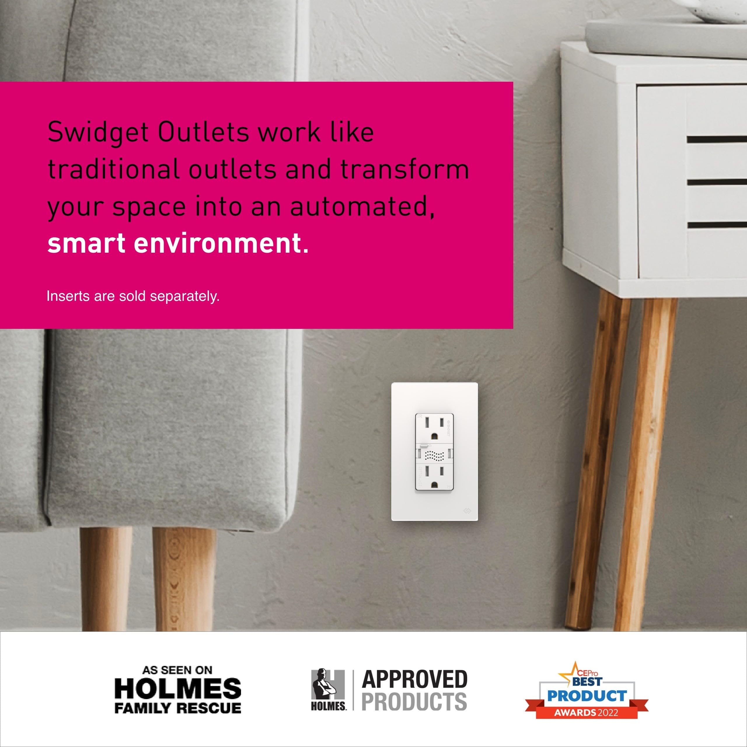 Swidget Customizable Outlet - Add a Wi-Fi or Z-Wave Insert to make it a smart outlet, smart plug, Wi-Fi Plug, Z-Wave Plug. Compatible with Alexa, Google Assistant, IFTTT. 15Amp, Tamper Resistant, ETL
