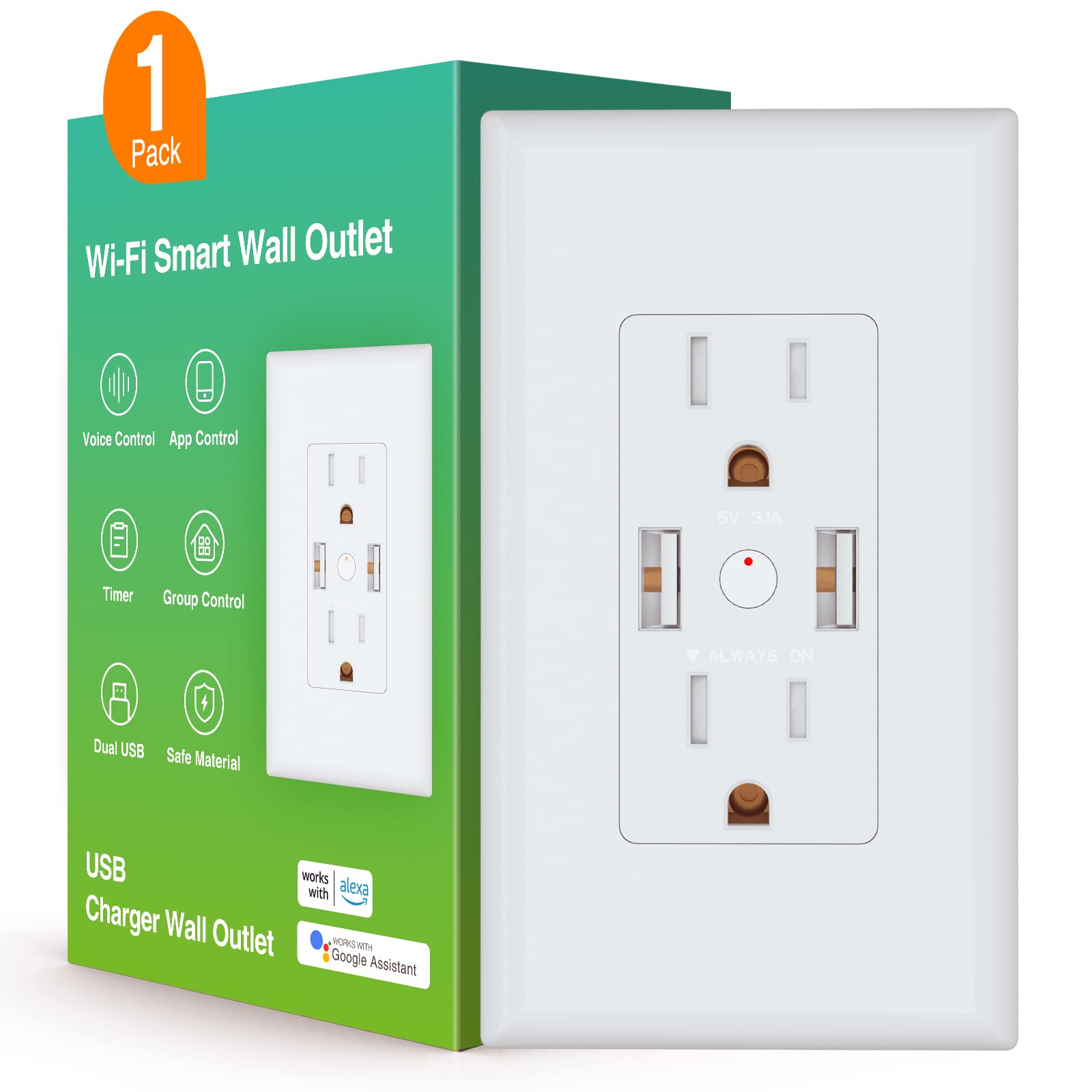 GHome Smart WO2-1 Smart Wall Outlet, White