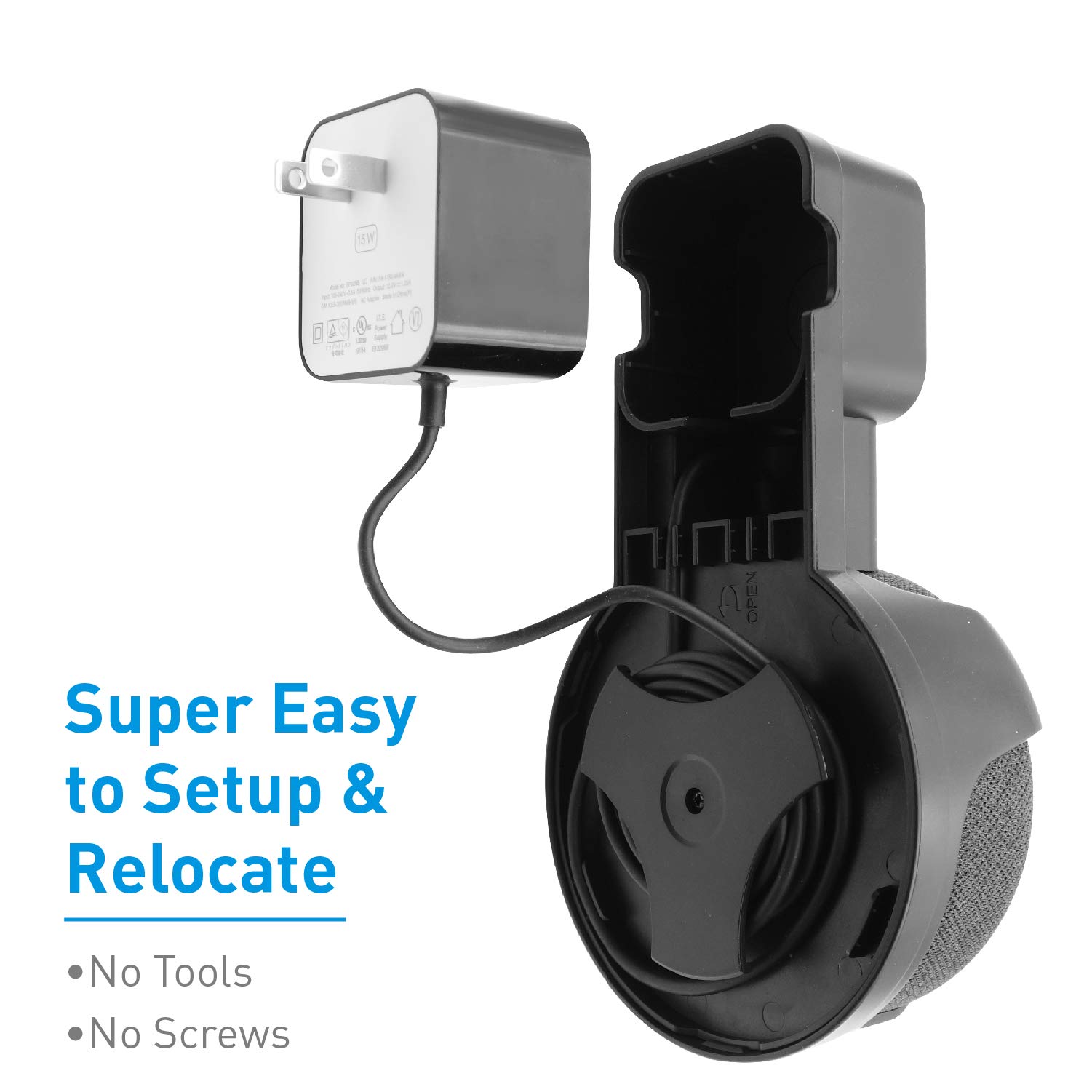 Macally Outlet Echo Dot Wall Mount Holder for Amazon Alexa 3rd Gen Speaker - Compact Bracket Stand Saves Home & Kitchen Counter Space - Plug In Hanger Accessories without Messy Wires or Screws - Black