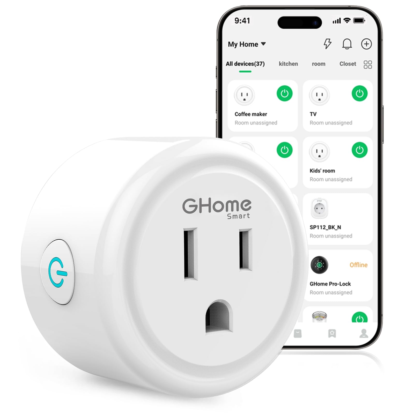 GHome Smart Smart Plug,15A Wi-Fi Plug Compatible with Alexa and Google Home, Mini Outlet Socket Remote Control with Schedule Timer Function, Only for 2.4GHz Network, No Hub Required (4 Pack)