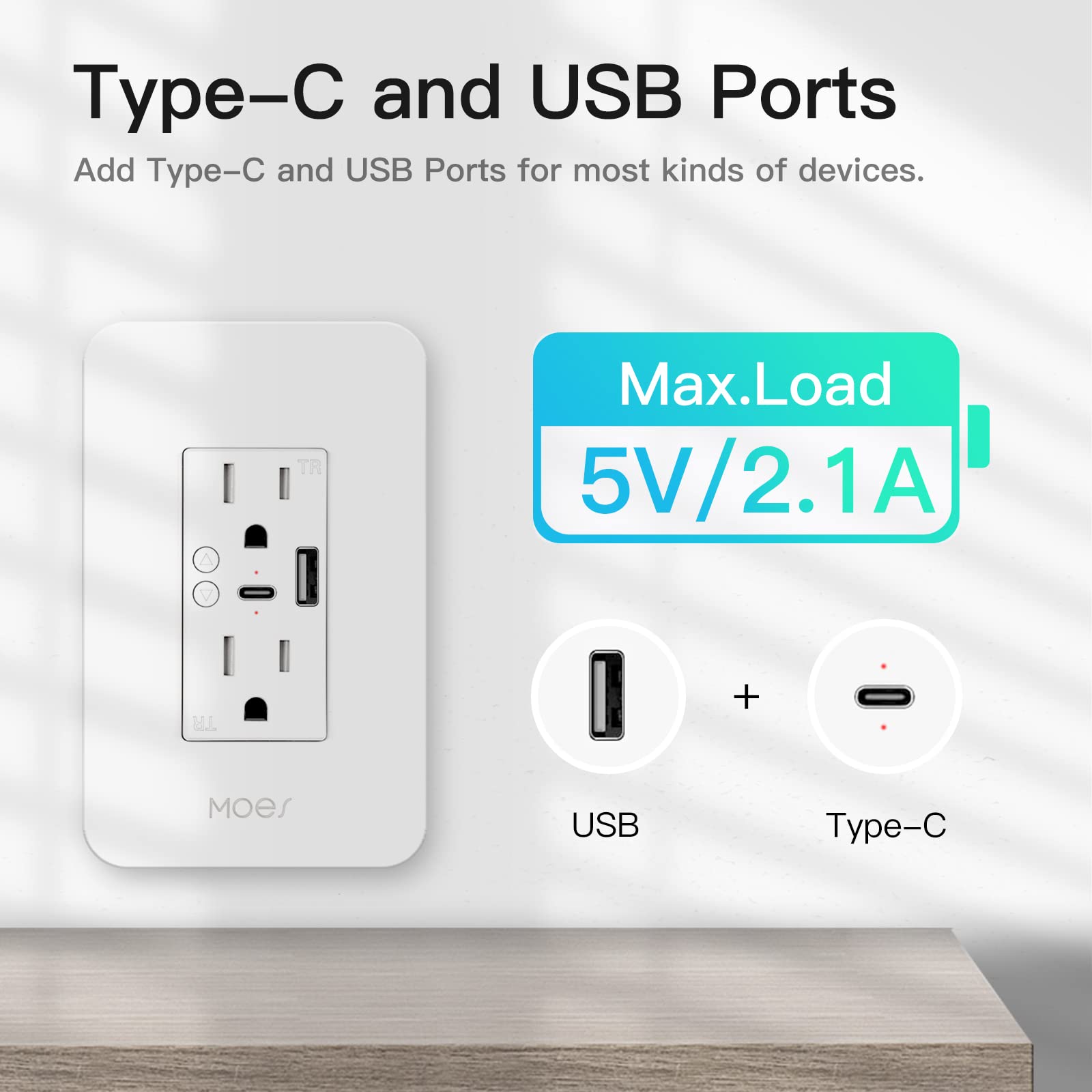 MOES WiFi Smart Outlet Extender Shelf Multi Outlets with 2AC Electrical Socket Splitter Wall Plug Expander with Nightlight Relay Status and Light Mode, 2x1000W, White Removable Shelf