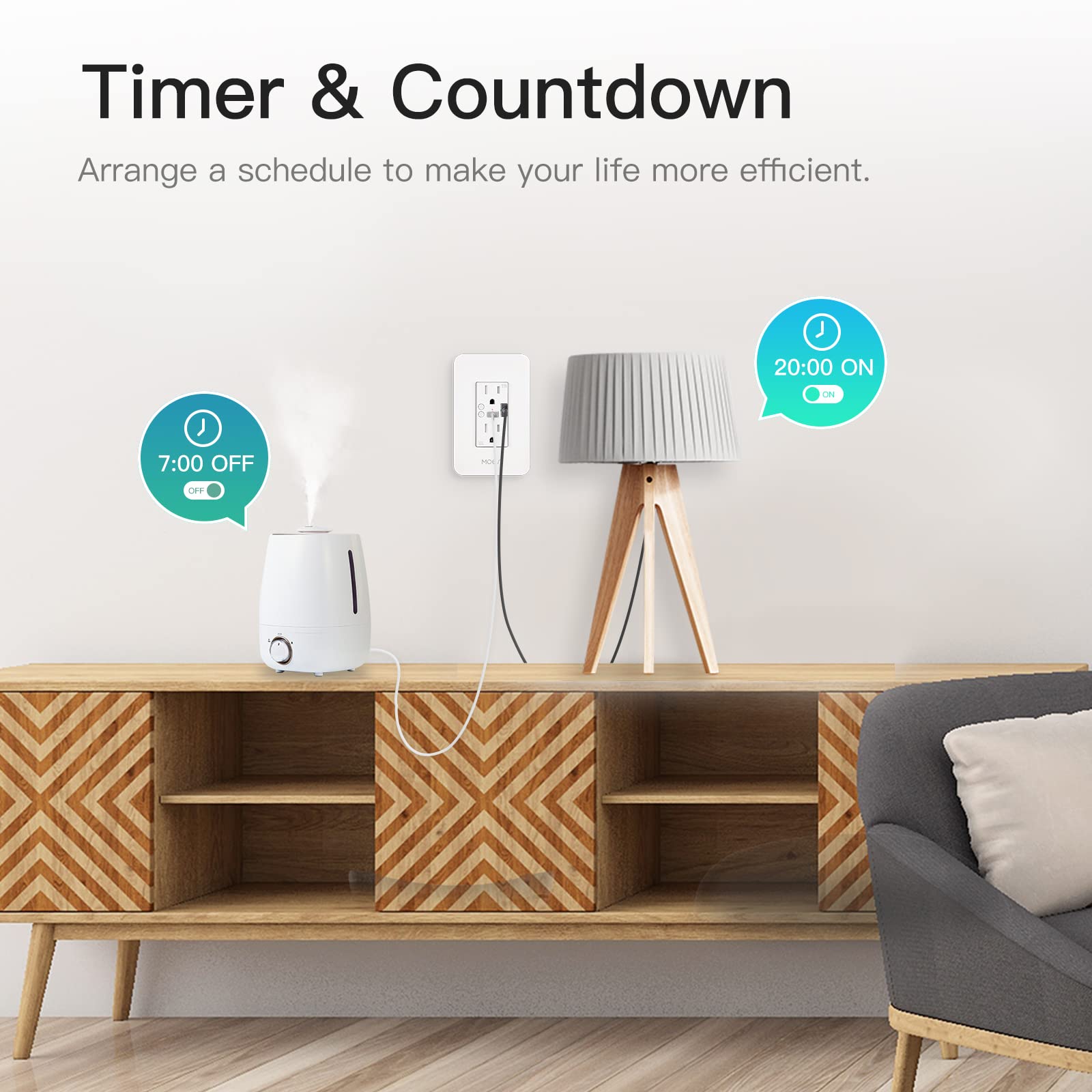 MOES WiFi Smart Outlet Extender Shelf Multi Outlets with 2AC Electrical Socket Splitter Wall Plug Expander with Nightlight Relay Status and Light Mode, 2x1000W, White Removable Shelf