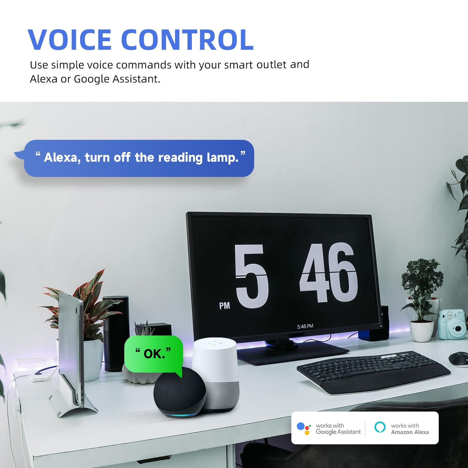 Smart Wall Outlet, Smart Wireless Tamper Resistant Outlet Compatible with Alexa and Google Assistant, Remote Control, ETL & FCC Approvel Samrt Receptacle, Requires 2.4 GHz Wi-Fi, No Hub Required