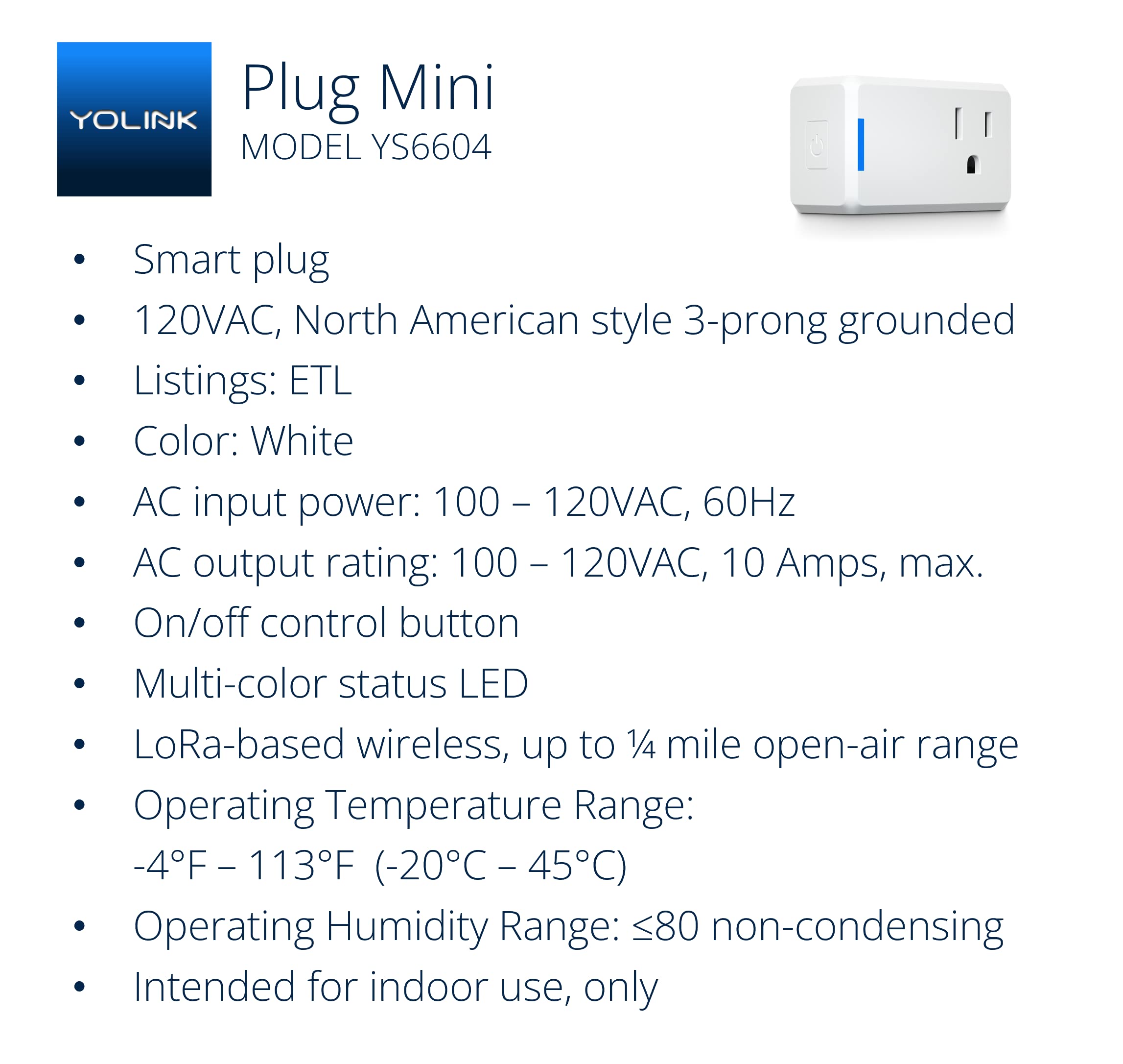 Smart Plug, LoRa enabled YoLink Plug Smart Home Mini Outlet Compatible with Alexa & Google Assistant, Remote Control Home Appliances from Anywhere, ETL Certified, YoLink Hub Required (Plug Mini)