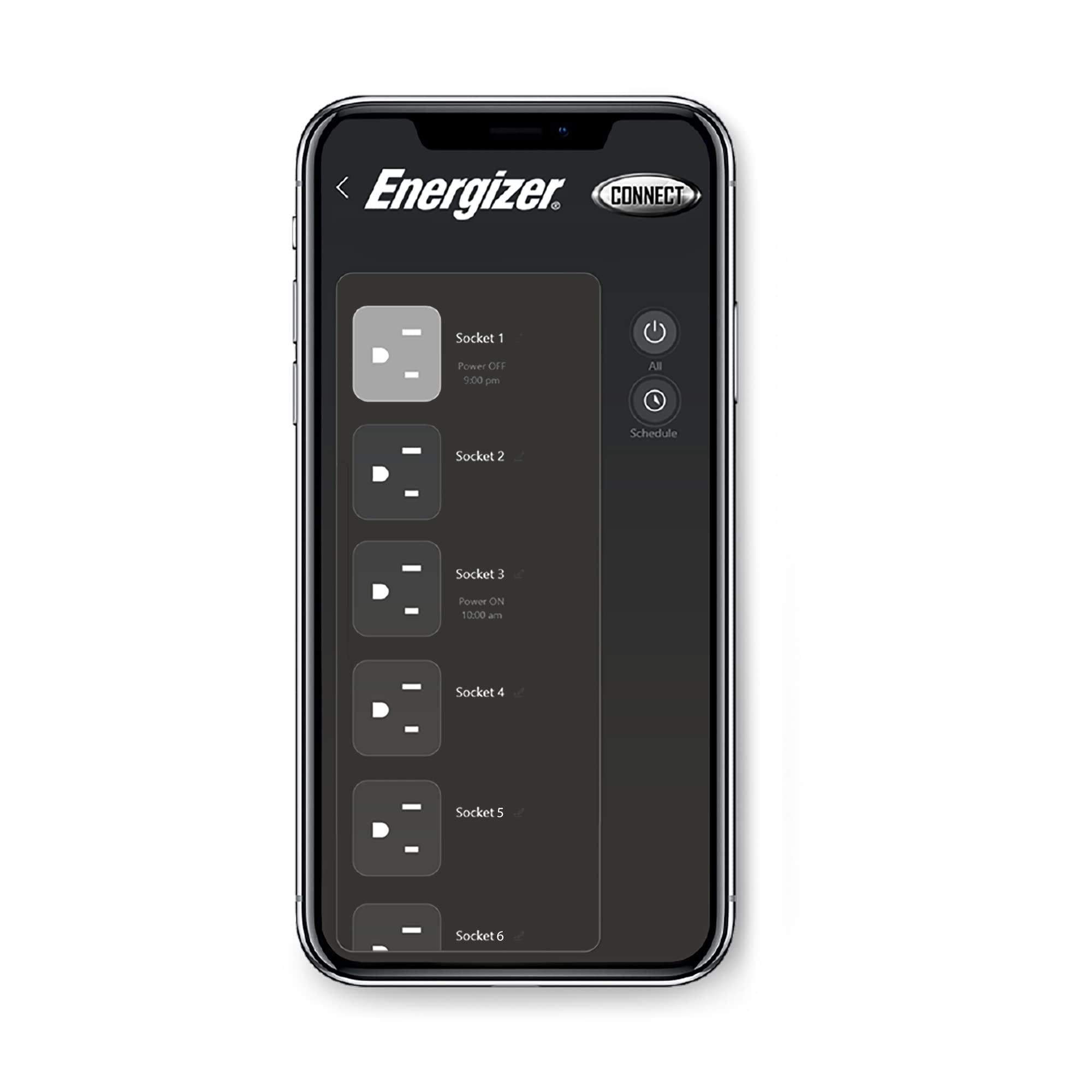 Energizer Connect 6 Outlet Smart Surge Protector, 1,200 Joules, Remote Access/Custom Schedules, Compatible with Alexa/Siri/Google Assistant, Low Profile Angled Plug with 3ft Cord, Connect to Your Wi-Fi