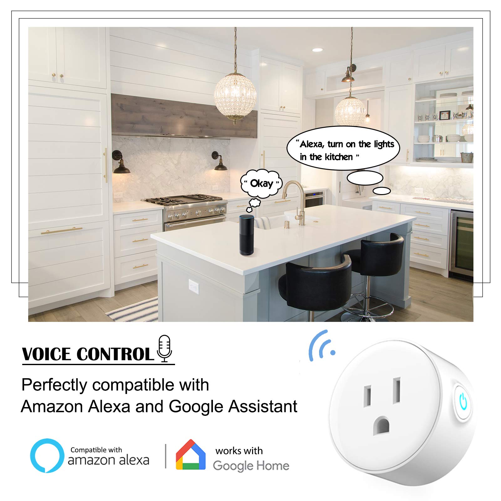 WOOSTAR WIFI Smart Plugs, Mini WiFi Outlet Compatible with Alexa, Google Assistant for Voice Control, No Hub Required, WiFi Enabled Remote Control, Timer Function-4 Pack