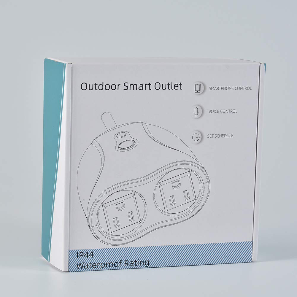 Outdoor Smart Plug, Shiningworth Outdoor Wi-Fi Outlet with 2 Waterproof Sockets Compatible with Alexa Echo Google Home, Wireless Remote Control Smart Socket with Timer Function