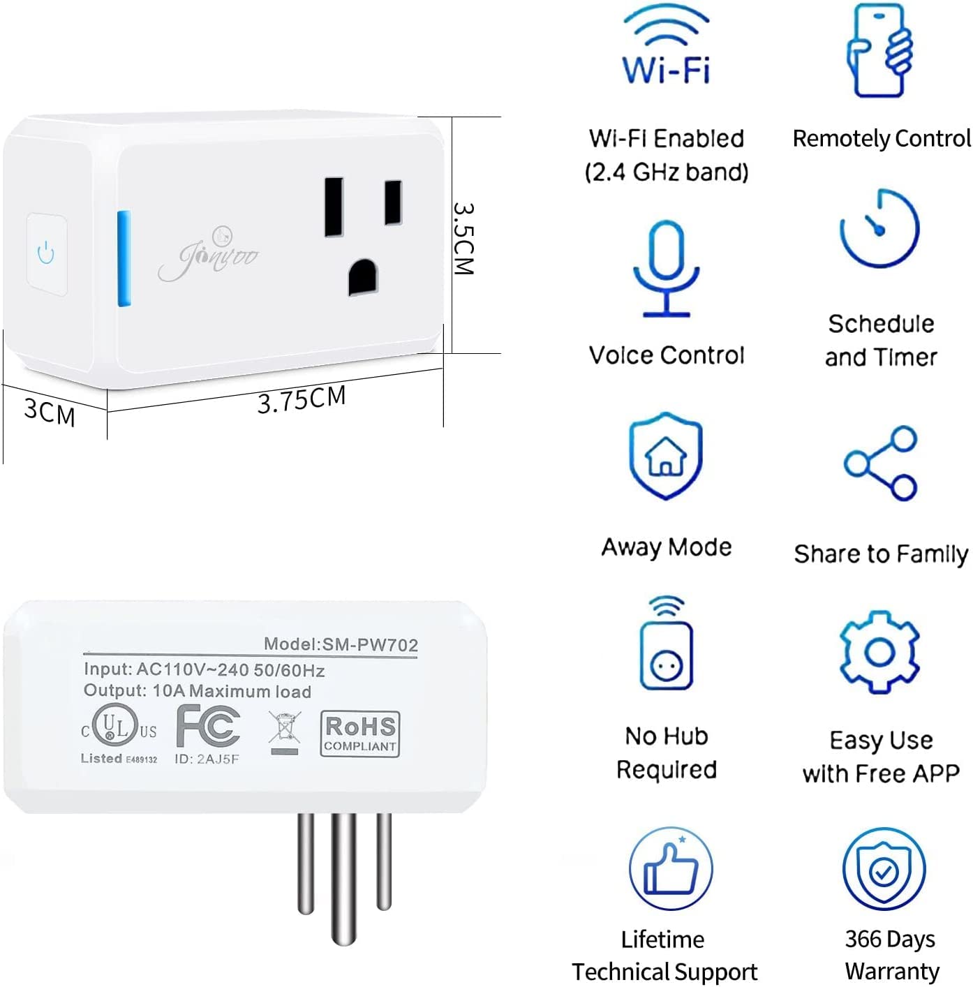 WiFi Smart Plug cETL Listed FCC Certified, Wi-Fi Outlet Compatible with Alexa, Echo and Google Home &IFTTT, No Hub Required, Remote Control,