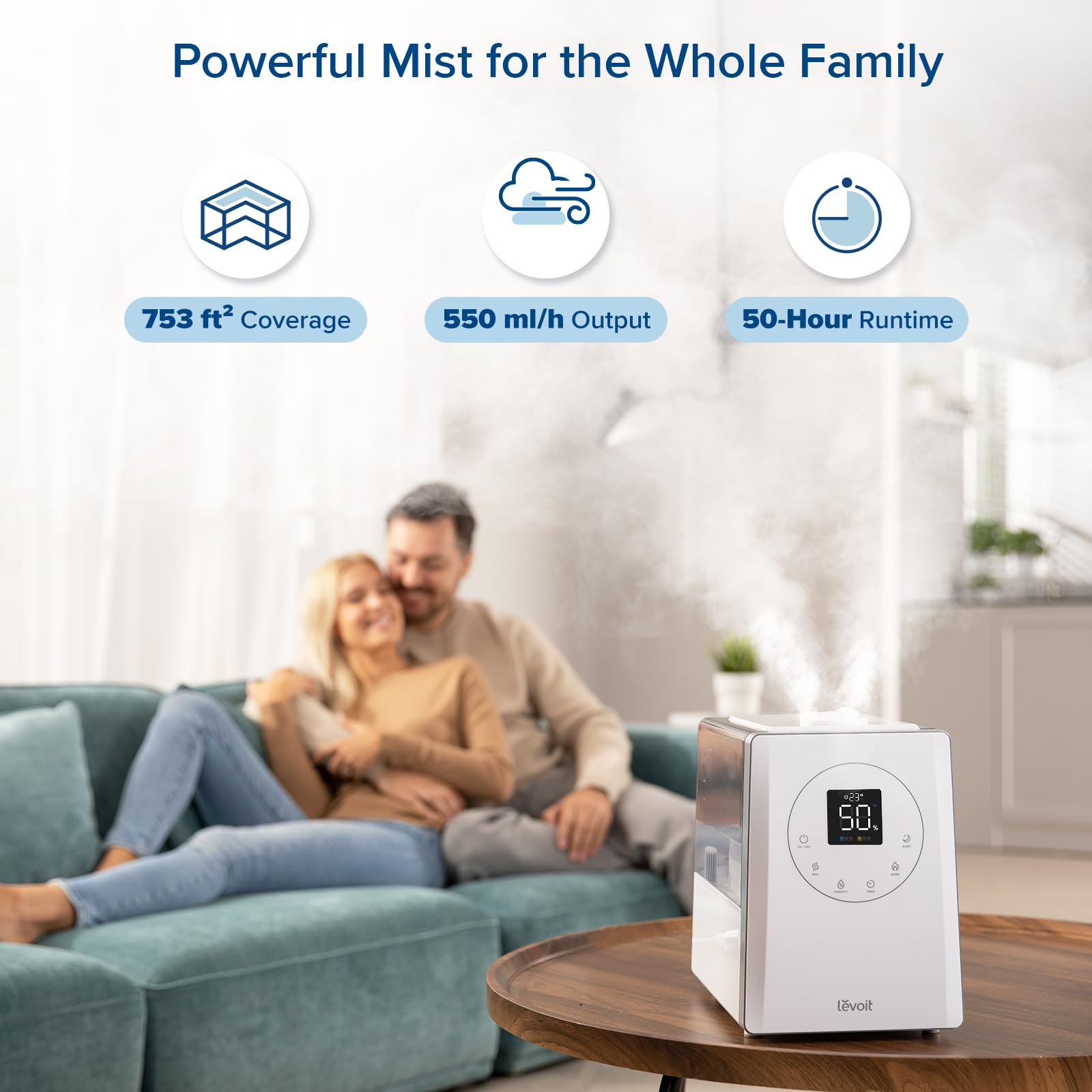LEVOIT LV600S Humidifiers for Bedroom Large Room Home, 6L Warm and Cool Mist Top Fill Ultrasonic Air Vaporizer, Smart App & Voice Control, Quickly Humidify Whole House up to 753 sq.ft, Sleep Mode