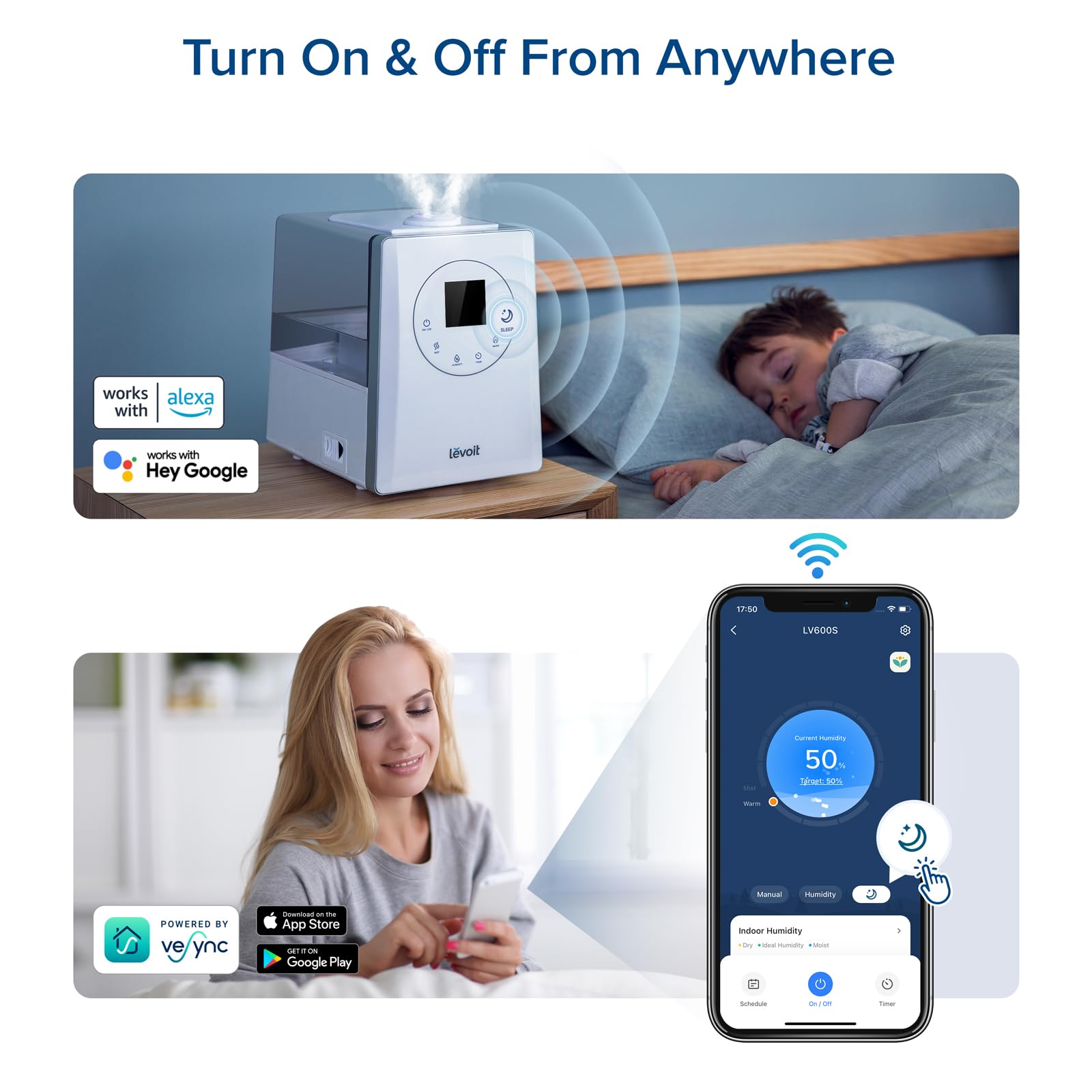 LEVOIT LV600S Humidifiers for Bedroom Large Room Home, 6L Warm and Cool Mist Top Fill Ultrasonic Air Vaporizer, Smart App & Voice Control, Quickly Humidify Whole House up to 753 sq.ft, Sleep Mode