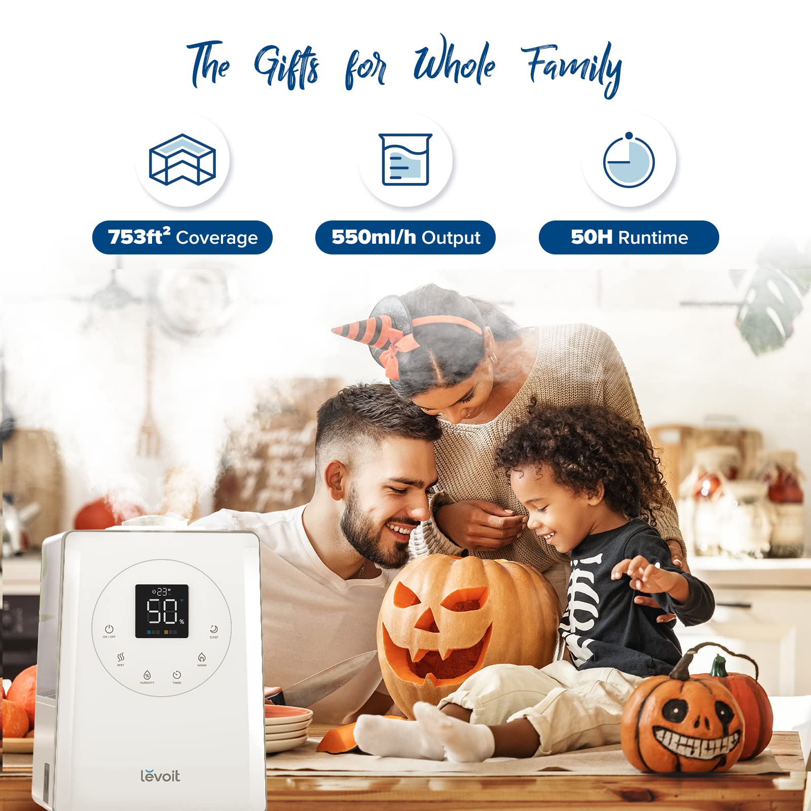LEVOIT LV600S Humidifiers for Bedroom Large Room Home, 6L Warm and Cool Mist Top Fill Ultrasonic Air Vaporizer, Smart App & Voice Control, Quickly Humidify Whole House up to 753 sq.ft, Sleep Mode