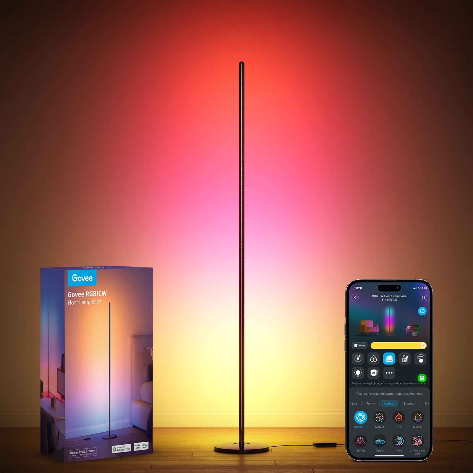 Govee RGBIC Floor Lamp, LED Corner Lamp Works with Alexa, Smart Modern Floor Lamp with Music Sync and 16 Million DIY Colors, Ambiance Color Changing Standing Lamp for Bedroom Living Room Gaming Room