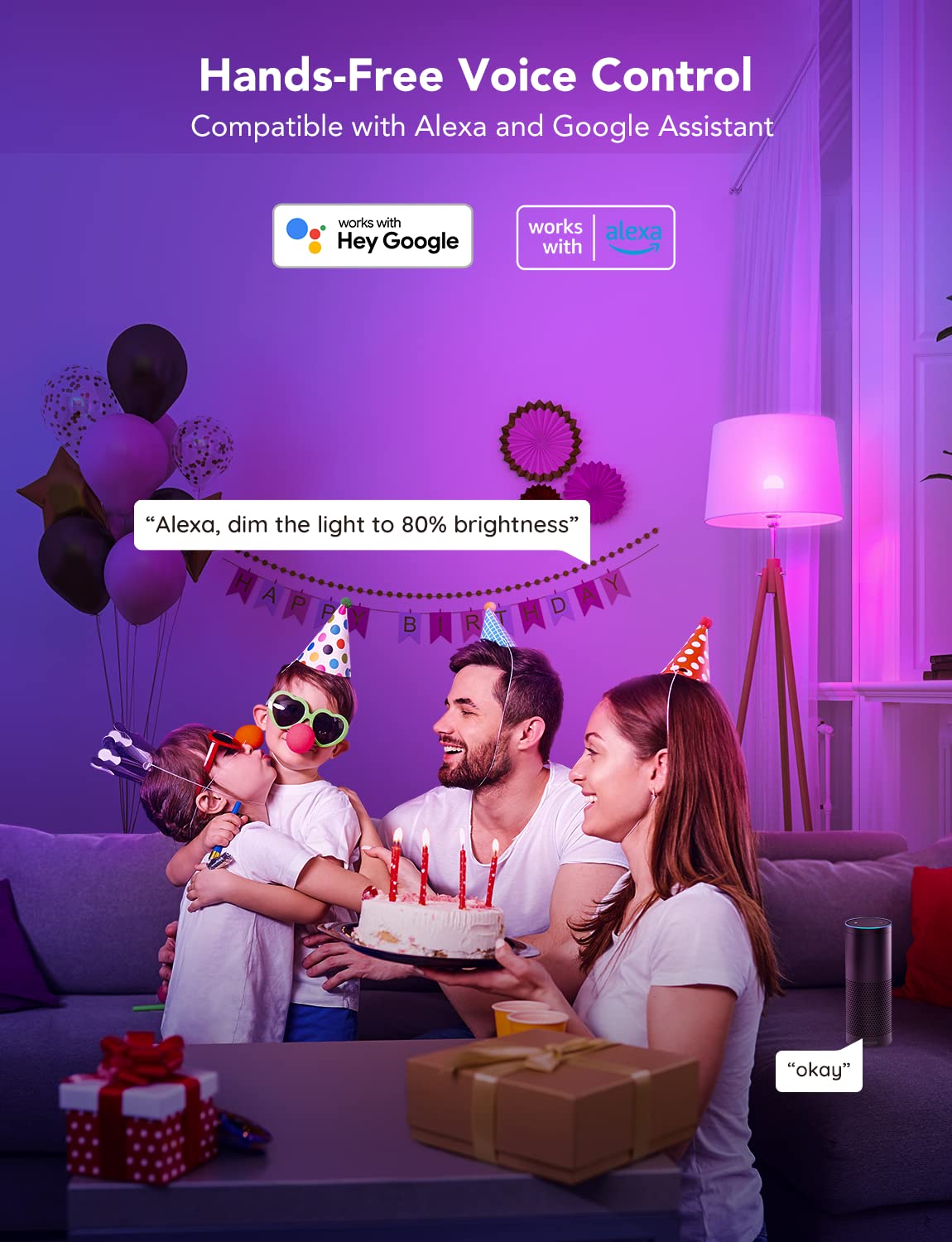 Govee Smart Light Bulbs, WiFi & Bluetooth LED Light Bulbs, RGBWW Color Changing Light Bulbs, 54 Dynamic Scenes, Music Sync, 16 Million DIY Colors Dimmable, Work with Alexa & Google Assistant, 2 Pack