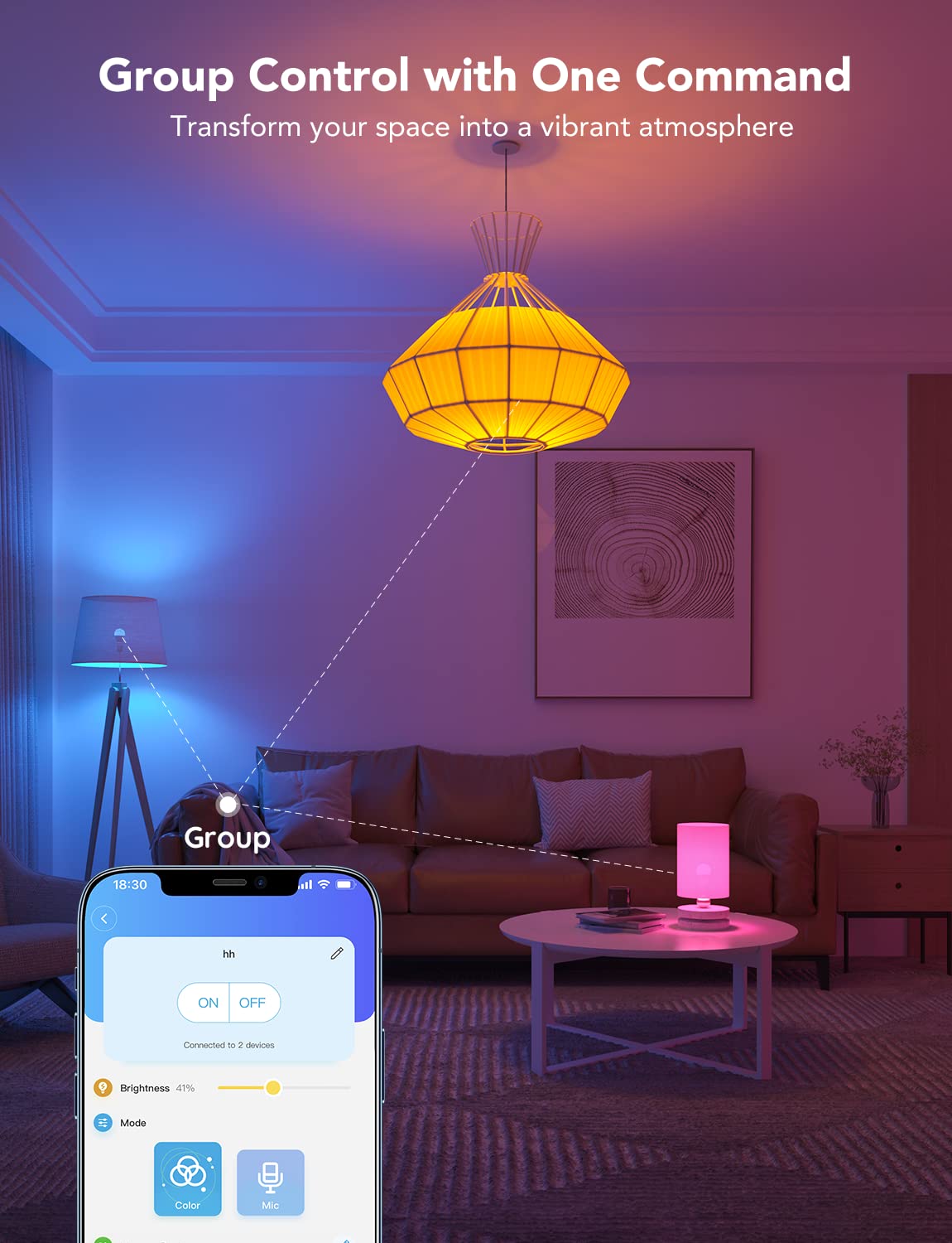 Govee Smart Light Bulbs, WiFi & Bluetooth LED Light Bulbs, RGBWW Color Changing Light Bulbs, 54 Dynamic Scenes, Music Sync, 16 Million DIY Colors Dimmable, Work with Alexa & Google Assistant, 2 Pack