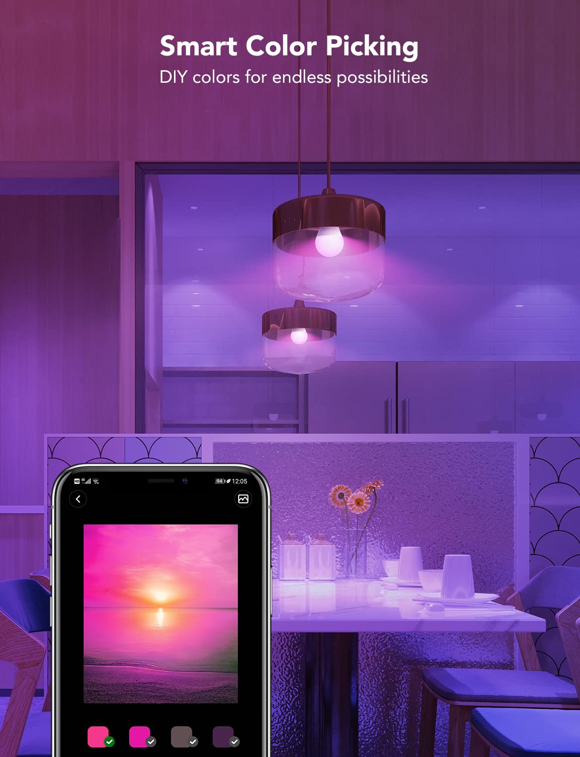 Govee Smart Light Bulbs, WiFi & Bluetooth LED Light Bulbs, RGBWW Color Changing Light Bulbs, 54 Dynamic Scenes, Music Sync, 16 Million DIY Colors Dimmable, Work with Alexa & Google Assistant, 2 Pack