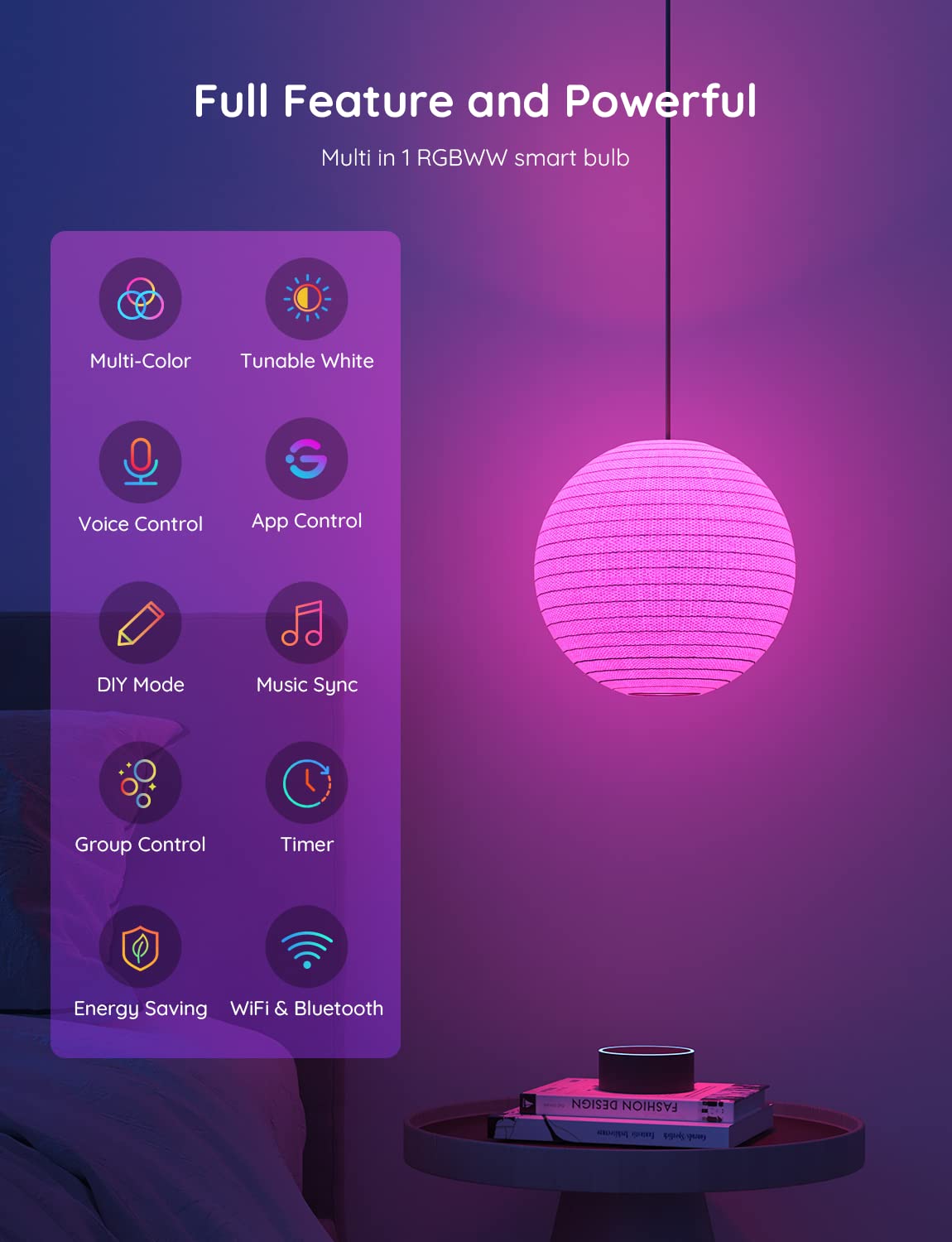 Govee Smart Light Bulbs, WiFi & Bluetooth LED Light Bulbs, RGBWW Color Changing Light Bulbs, 54 Dynamic Scenes, Music Sync, 16 Million DIY Colors Dimmable, Work with Alexa & Google Assistant, 2 Pack