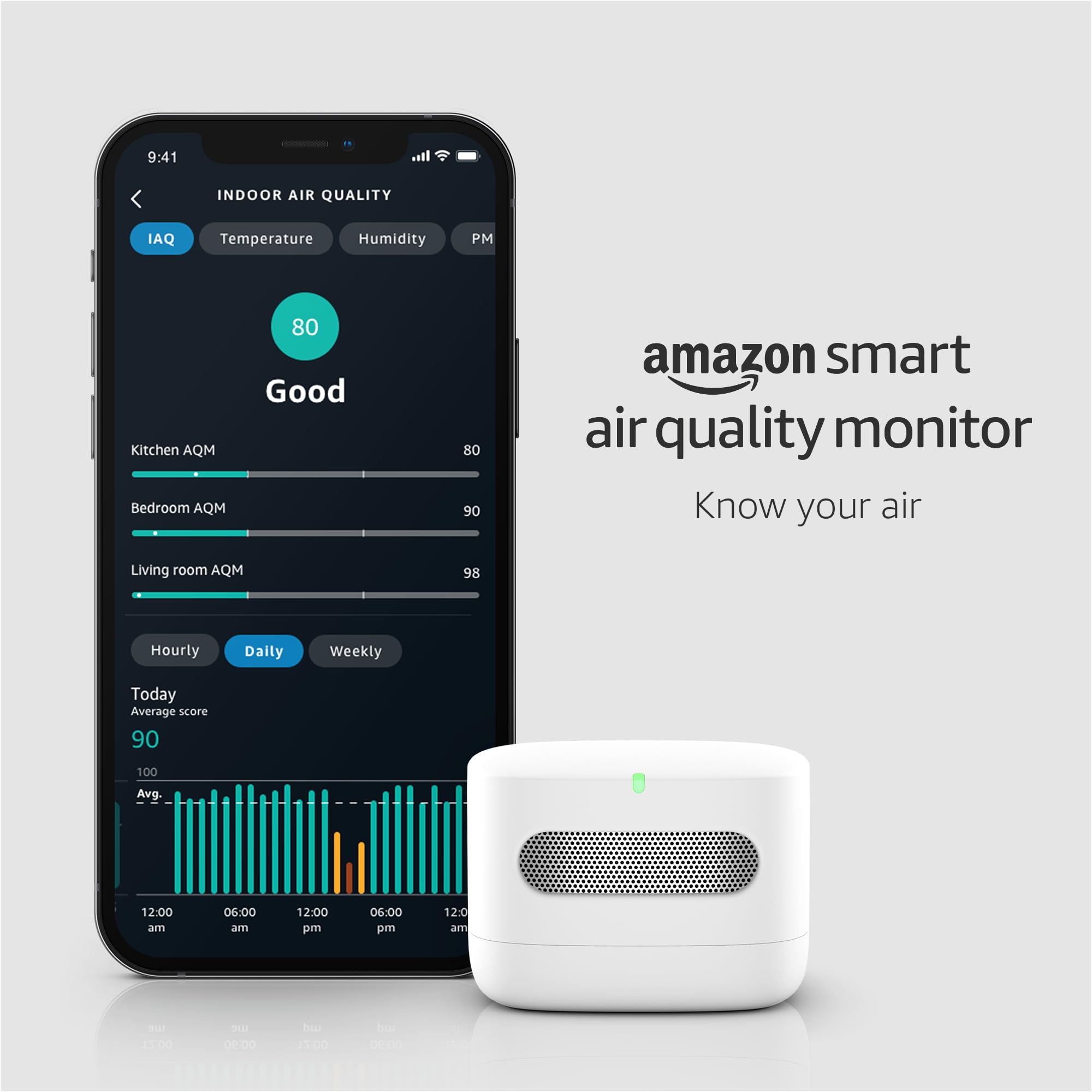 Amazon Smart Air Quality Monitor – Know your air, Works with Alexa– A Certified for Humans Device