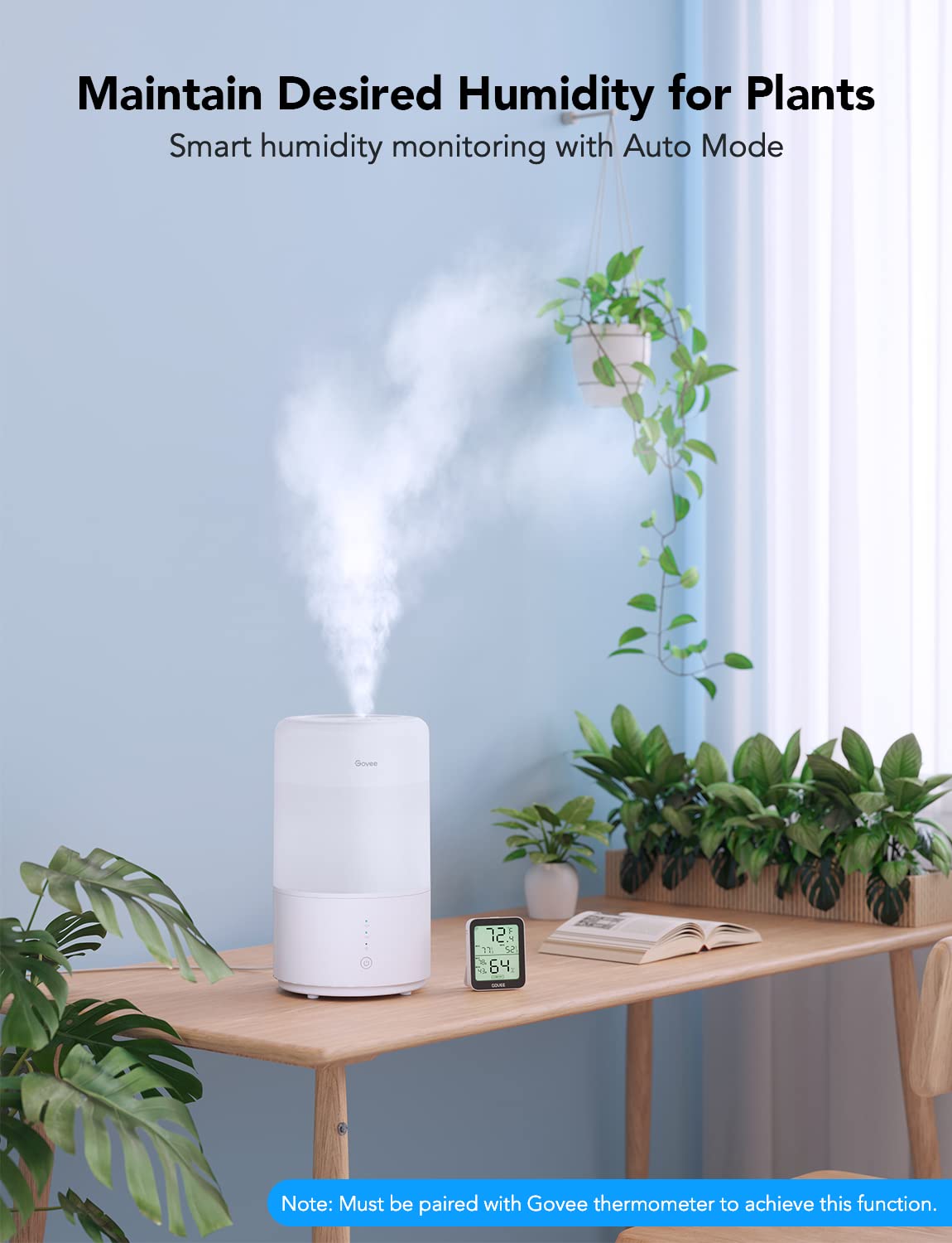 Govee Smart WiFi Humidifiers for Bedroom, Top Fill Cool Mist Humidifiers for Baby and Plants, Work with Alexa, Auto Humidity Adjustment, 24 dB Super Quiet, Essential Oil Diffuser, 24H Timer, 3L