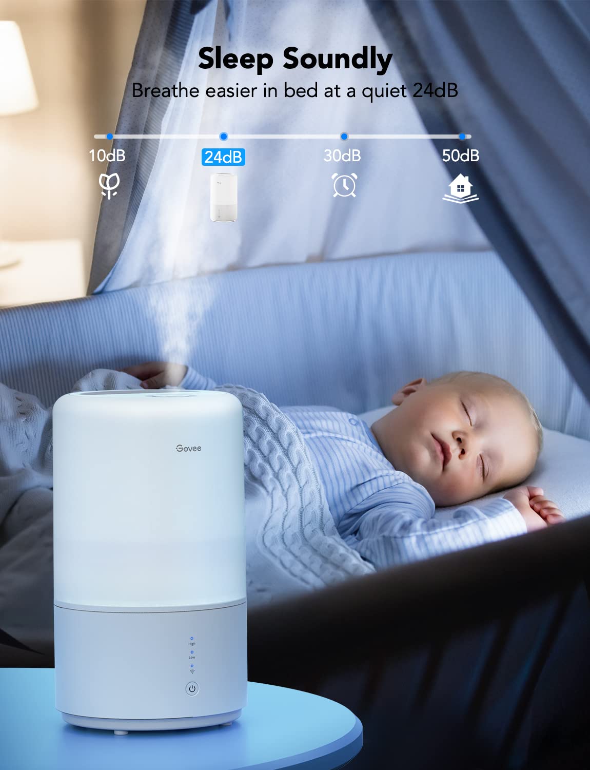 Govee Smart WiFi Humidifiers for Bedroom, Top Fill Cool Mist Humidifiers for Baby and Plants, Work with Alexa, Auto Humidity Adjustment, 24 dB Super Quiet, Essential Oil Diffuser, 24H Timer, 3L