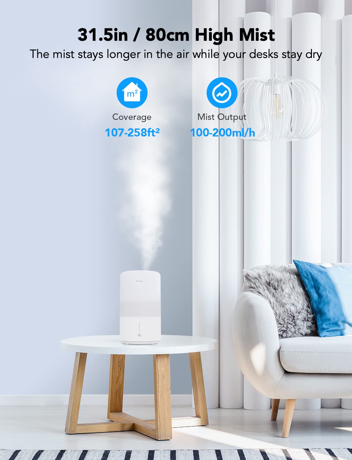 Govee Smart WiFi Humidifiers for Bedroom, Top Fill Cool Mist Humidifiers for Baby and Plants, Work with Alexa, Auto Humidity Adjustment, 24 dB Super Quiet, Essential Oil Diffuser, 24H Timer, 3L