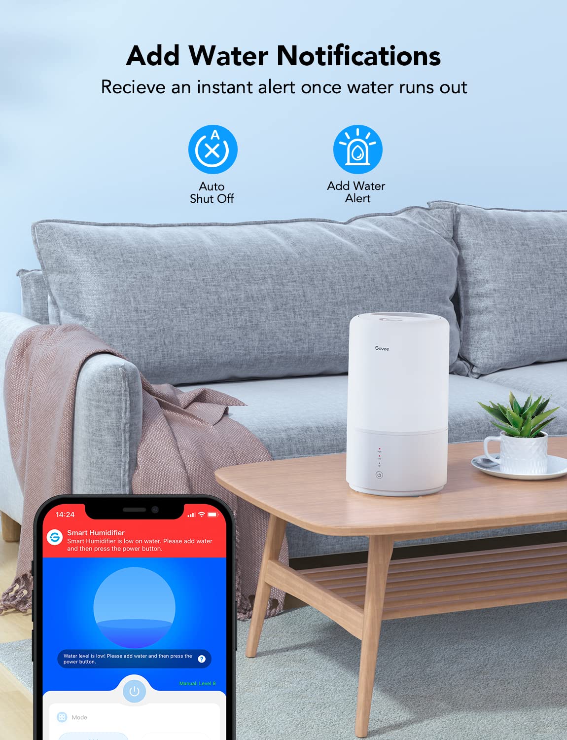 Govee Smart WiFi Humidifiers for Bedroom, Top Fill Cool Mist Humidifiers for Baby and Plants, Work with Alexa, Auto Humidity Adjustment, 24 dB Super Quiet, Essential Oil Diffuser, 24H Timer, 3L