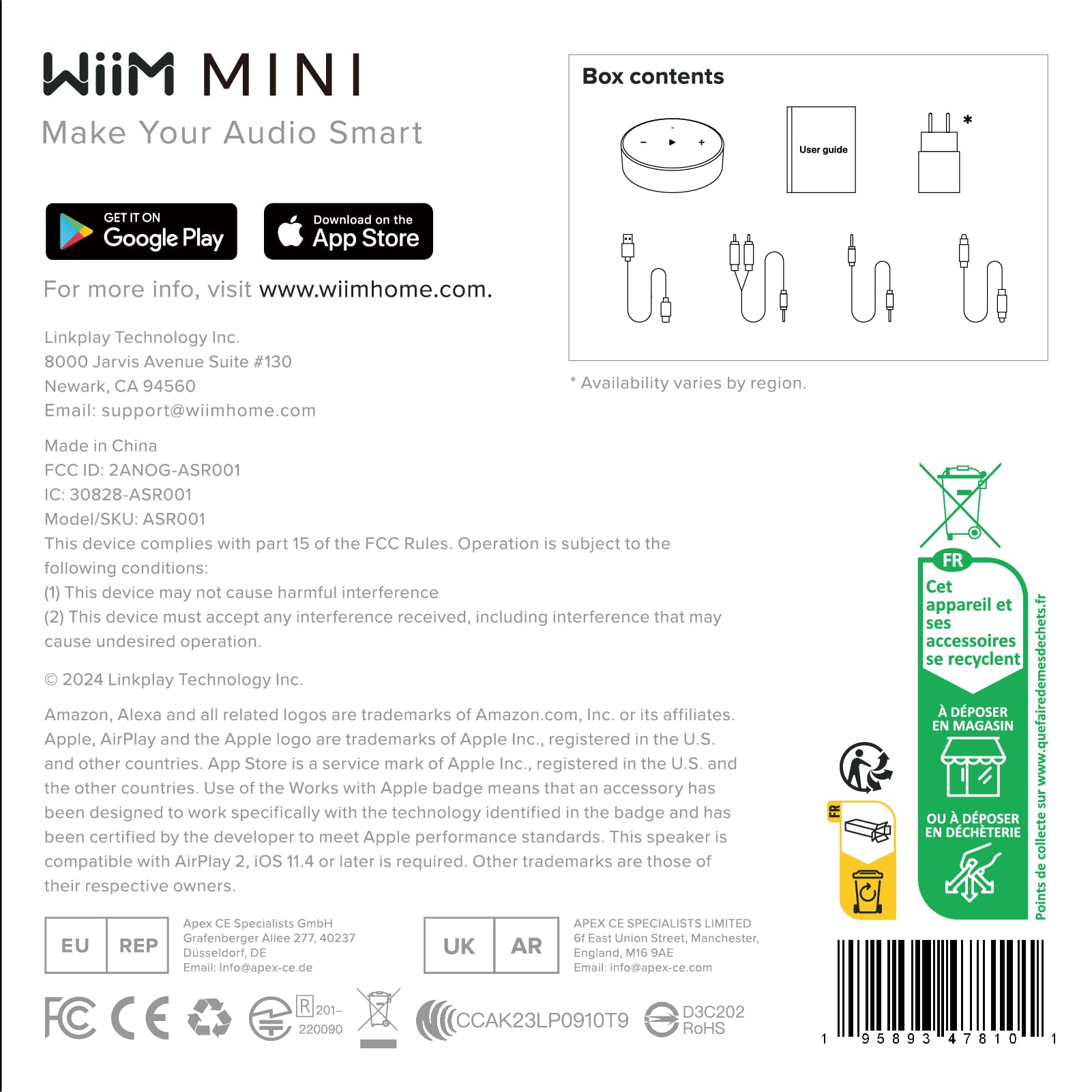 WiiM Mini AirPlay2 Wireless Audio Streamer, Multiroom Stereo, Preamplifier, Works with Alexa and Siri Voice Assistants, Stream Hi-Res Audio from Spotify, Amazon Music and More