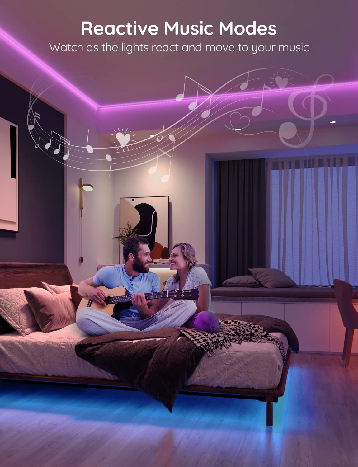 Govee Smart WiFi LED Strip Lights , 50ft RGB LED Lights Work with Alexa and Google Assistant, Color Changing Light Strip, Music Sync, App Controlled LED Lights for Bedroom and Gaming, Easy to Install