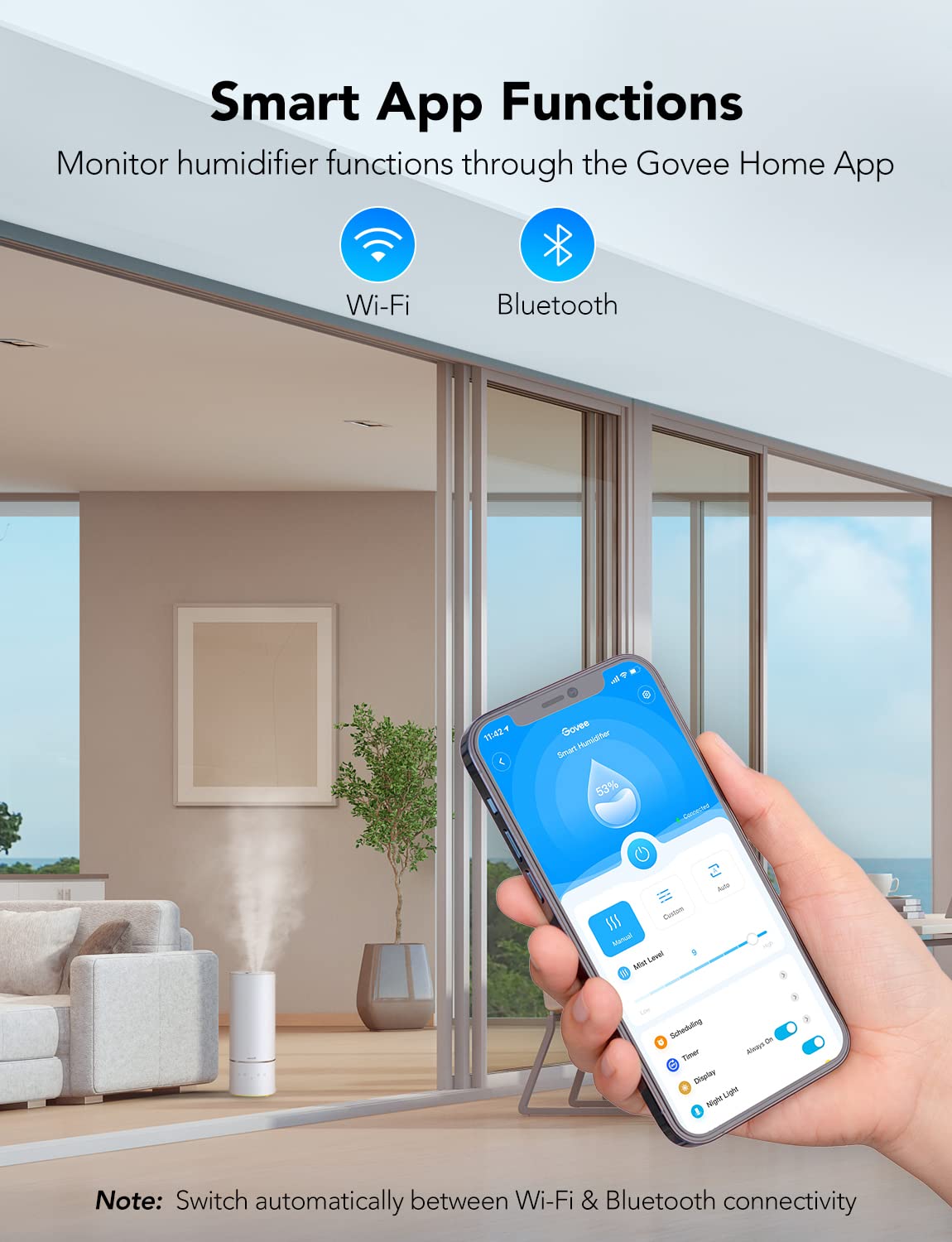 Govee 6L Smart WiFi Humidifiers for Bedroom Large Room Plants, Top Fill Cool Mist Humidifier with App Control, Auto Mode with Sensor, Essential Oil Diffusers and Night Light, Works with Alexa