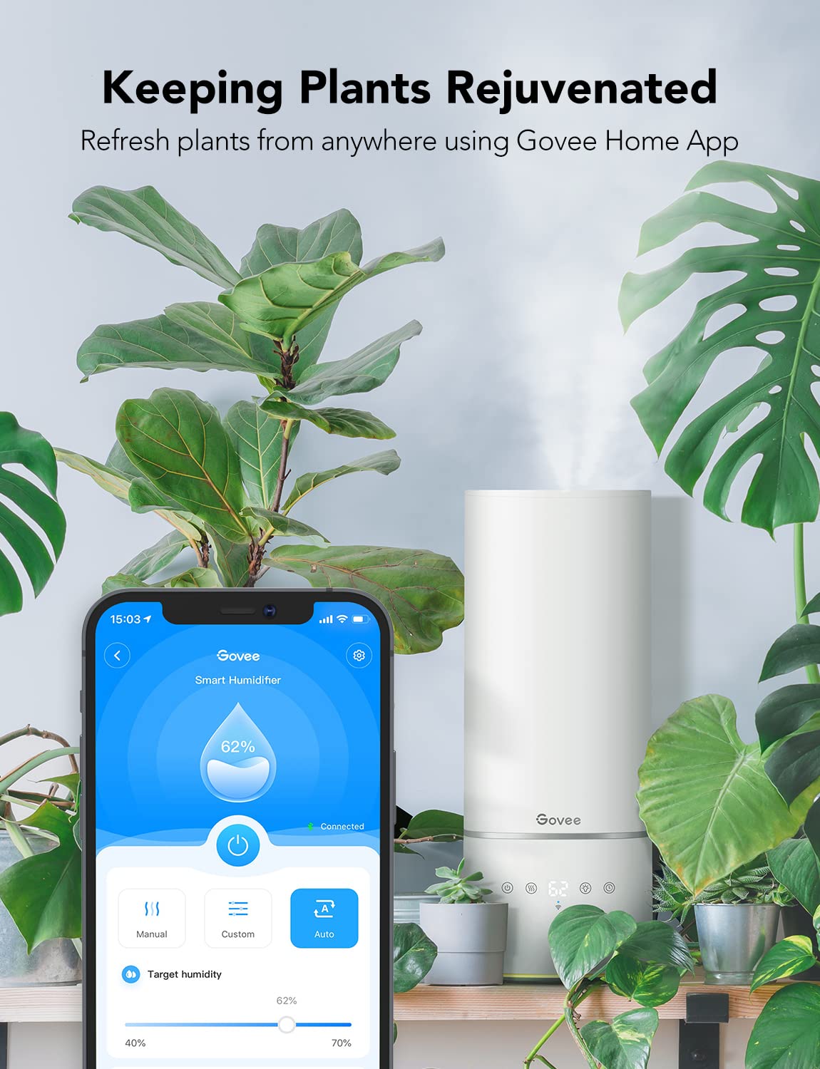 Govee 6L Smart WiFi Humidifiers for Bedroom Large Room Plants, Top Fill Cool Mist Humidifier with App Control, Auto Mode with Sensor, Essential Oil Diffusers and Night Light, Works with Alexa