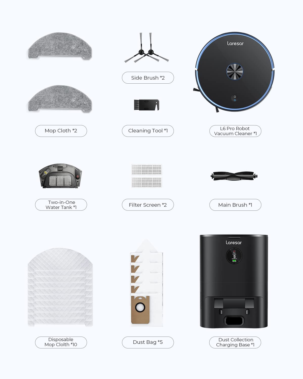 Laresar Robot Vacuum and Mop with Auto Dirt Disposal, Max 3500pa Suction, App Control, Editable Map, Lidar Navigation Smart Mapping, Works with Alexa, L6 Pro Robot Vacuum Cleaner Ideal for Pet Hair