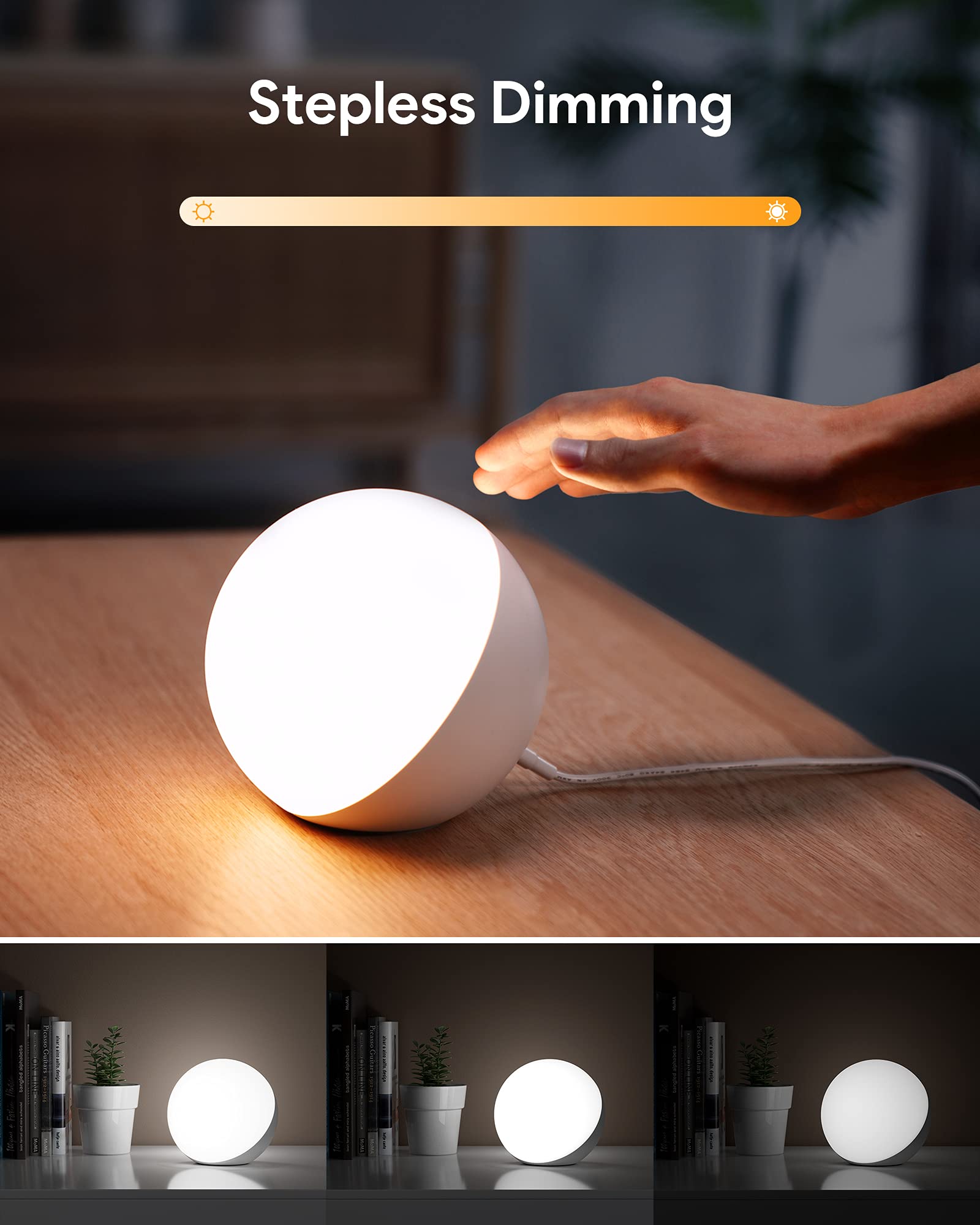 Hifree Touch Night Light, RGB Color Changing Small Table Lamp for Bedroom, Dimmable Bedside Lamp for Kids, LED Touch Control Warm & White Nightstand Lamp with Memory Function