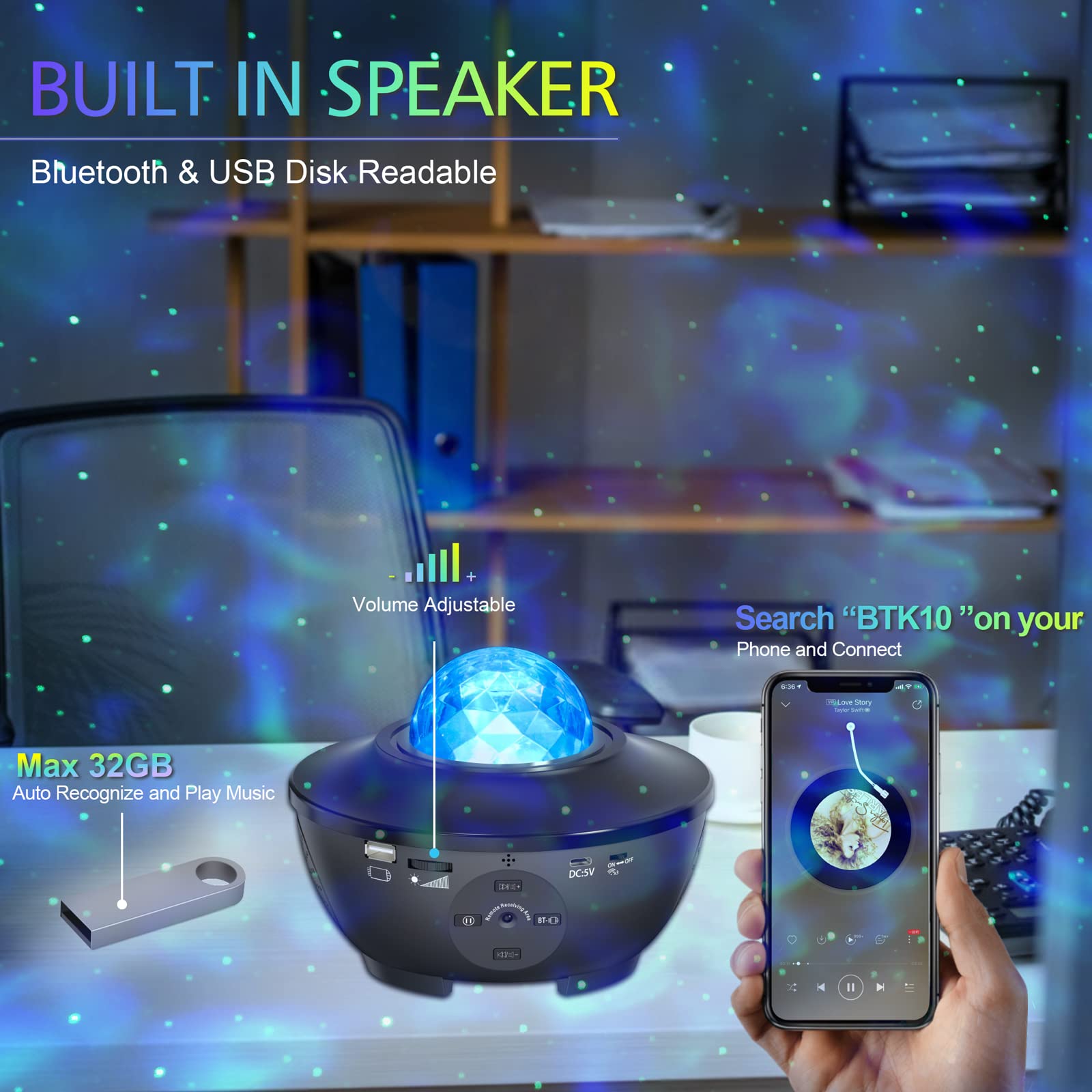 Galaxy Projector, Star Projector with Bluetooth Speaker, Galaxy Night Light Projector with Remote Control Compatible with Alexa & Google for Bedroom, Room Decor, Home Theatre, Adults & Kids