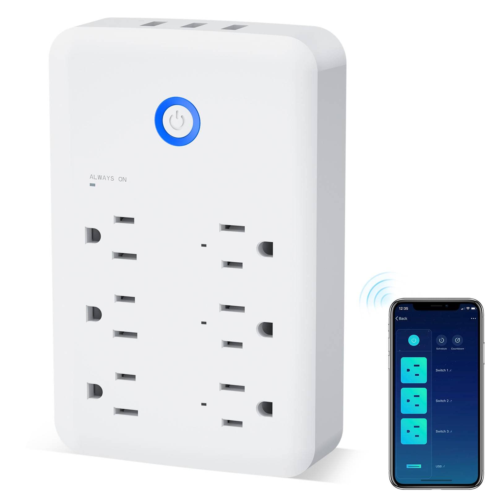 GHome Smart Plug Outlet Extender, USB Surge Protector 3 Individually Controlled Outlets and 3 USB Ports, WiFi Plug Works with Alexa Google Home, Outlet Timer Wall Adapter, 2.4GHz Wi-Fi Only, 15A/1800W