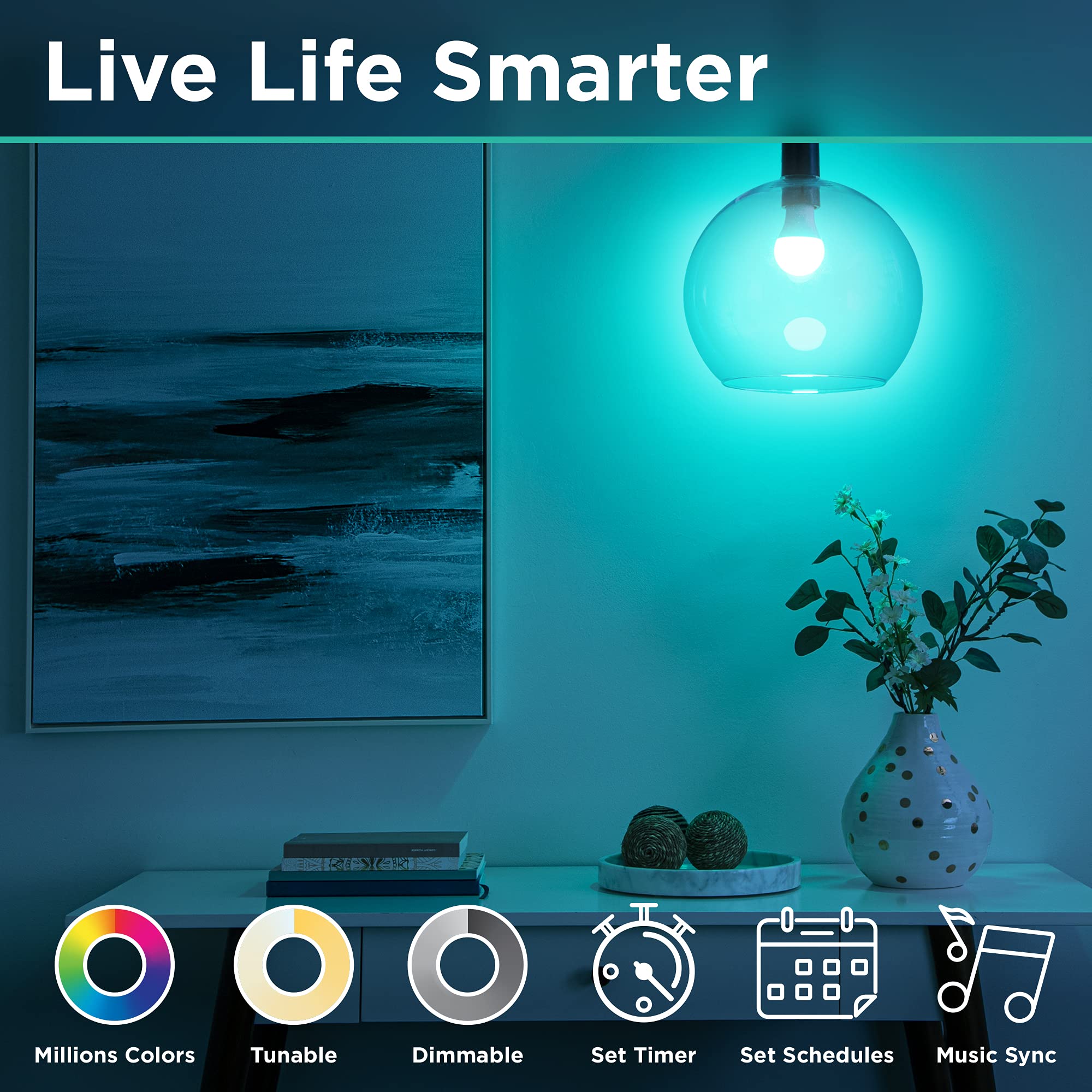 iHome Spectra Smart Multicolor Light Bulb, A21 Tunable Dimmable Ultra-Bright Color Bulb, 1600 Lumens, 15W, 100W Equivalent, WiFi Smart Bulb, Compatible with Alexa and Google Home, 2 Pack