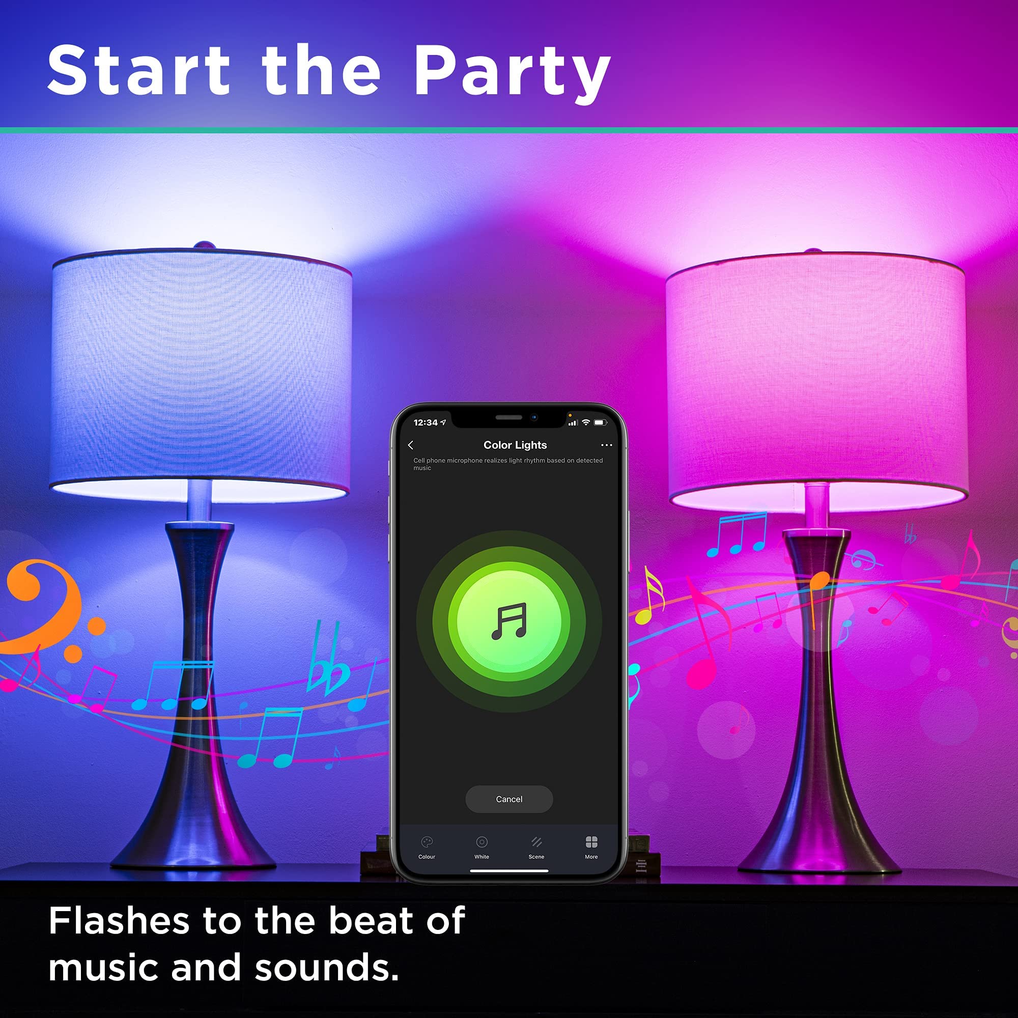 iHome Spectra Smart Multicolor Light Bulb, A21 Tunable Dimmable Ultra-Bright Color Bulb, 1600 Lumens, 15W, 100W Equivalent, WiFi Smart Bulb, Compatible with Alexa and Google Home, 2 Pack