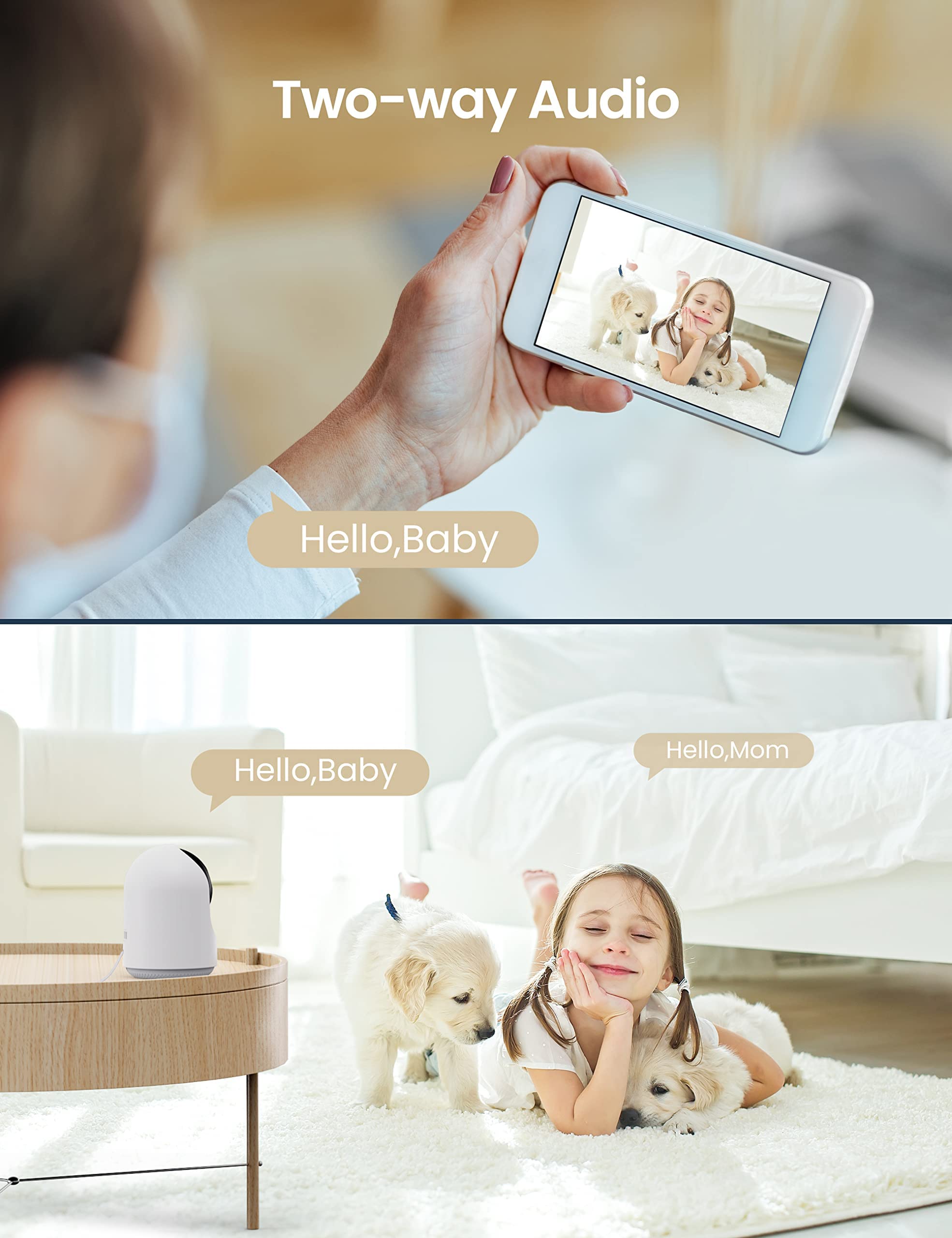 GNCC Pet Camera with Phone APP, Indoor Camera for Baby/Pet/Security(2 Pack), Wi-Fi Camera with Motion/Sound Detection, SD&Cloud Storage, 2-Way Audio, Horizontal Remote, Manual Up and Down