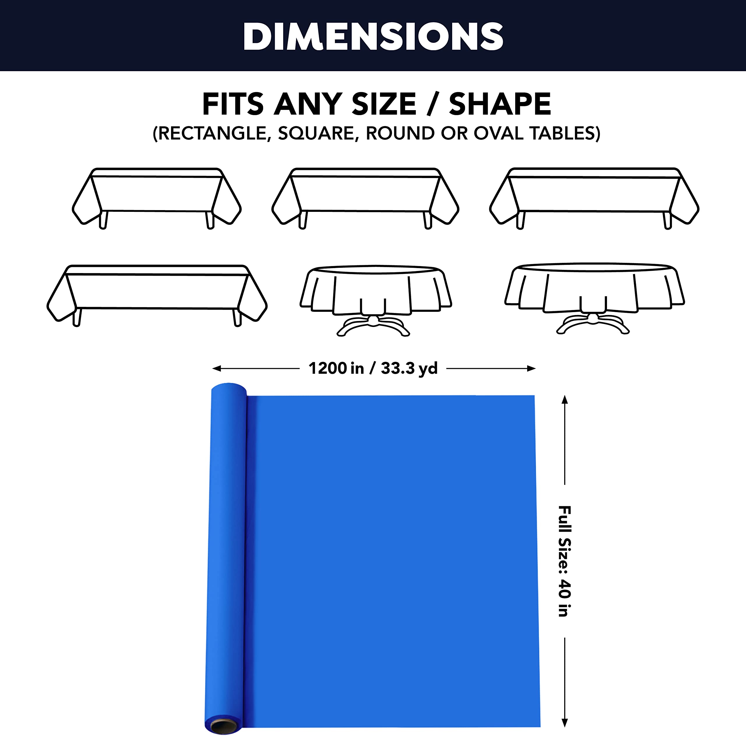 Party Essentials Plastic Banquet Table Roll Available in 27 Colors, 40" x 100', Royal Blue