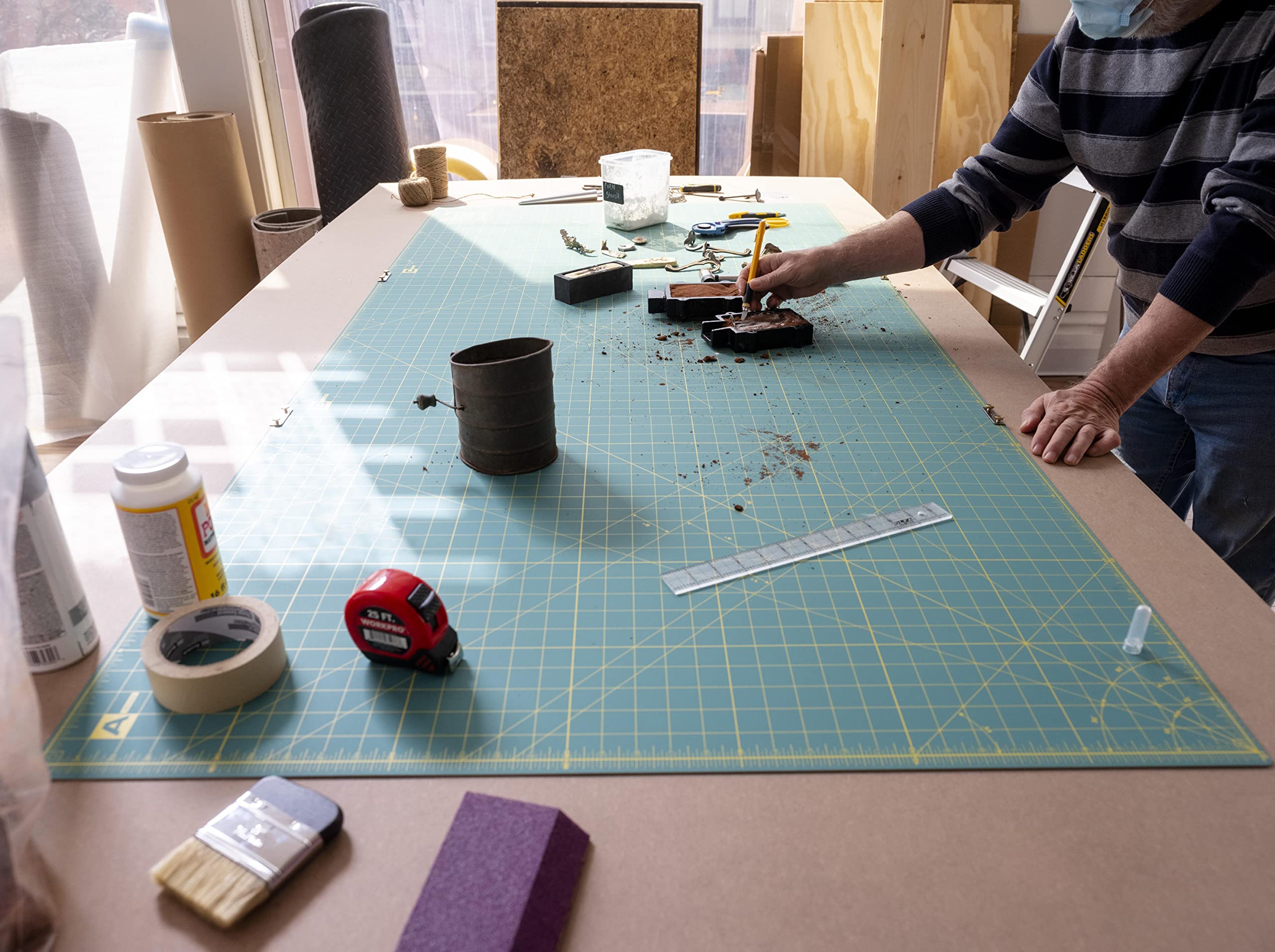 OLFA 23" x 70" Connecting Grid Rotary Cutting Mat Set (RM-CLIPS/2) - Self Healing Double Sided 23x70 Inch Cutting Mat with Grid for Fabric & Sewing, Designed for Use with Rotary Cutters (Green)