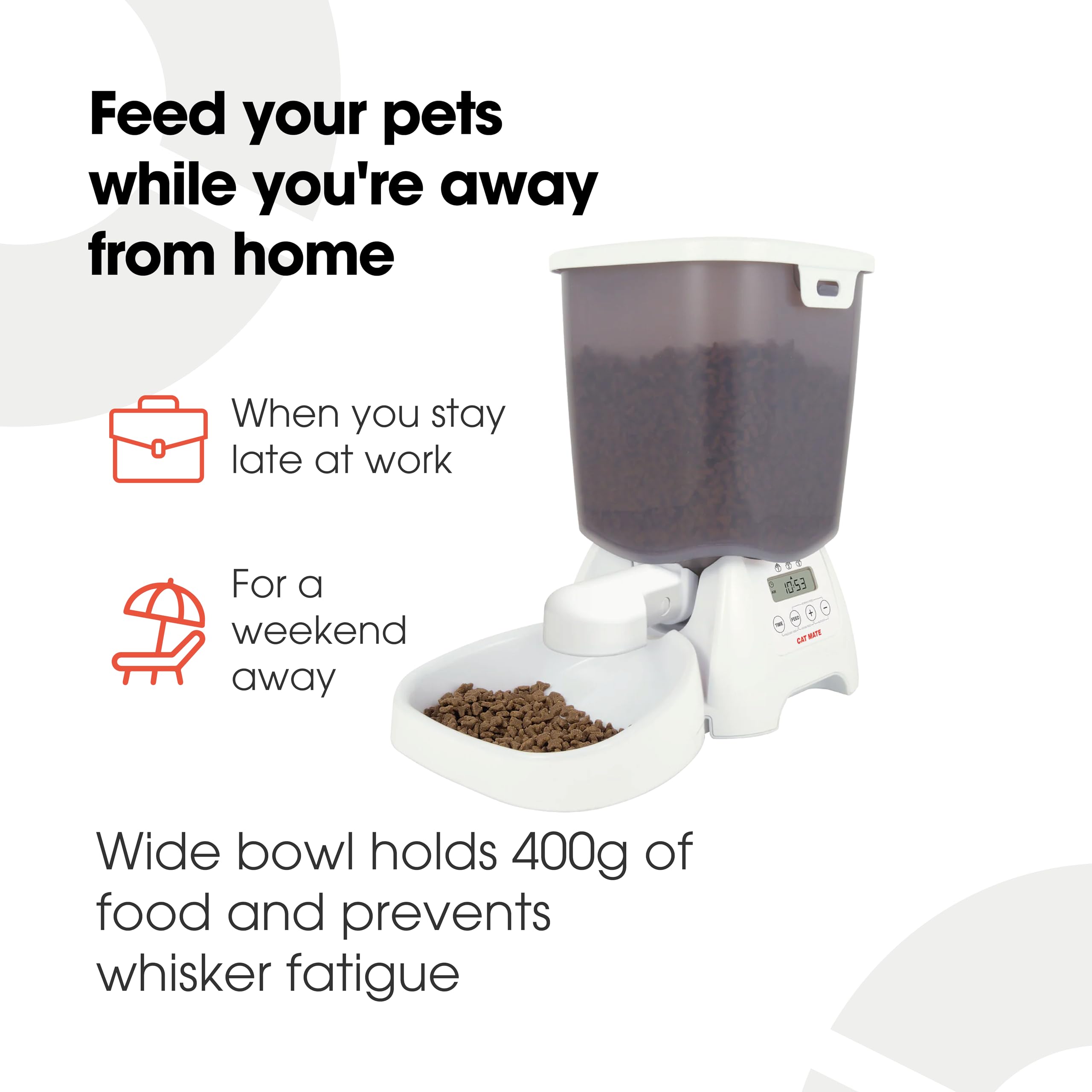 Cat Mate C3000 Automatic Dry Food 3-Meal Feeder, BPA Free for Cats & Small Dogs